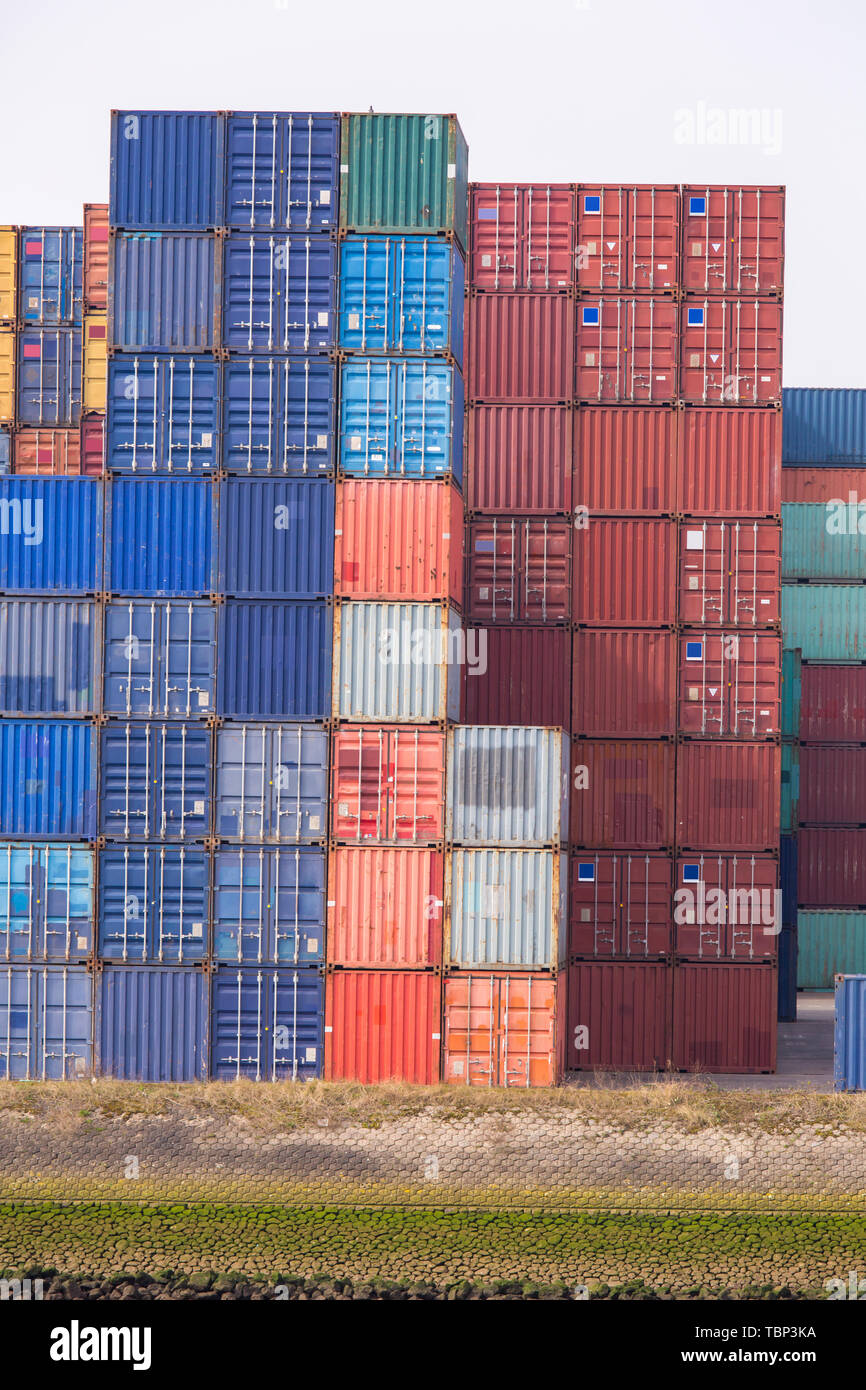 Cargo Containers Goods Stack at the Pier docks port waiting for ...