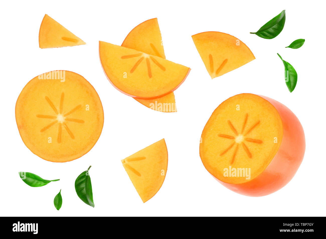 persimmon fruit isolated on white background. Top view. Flat lay ...