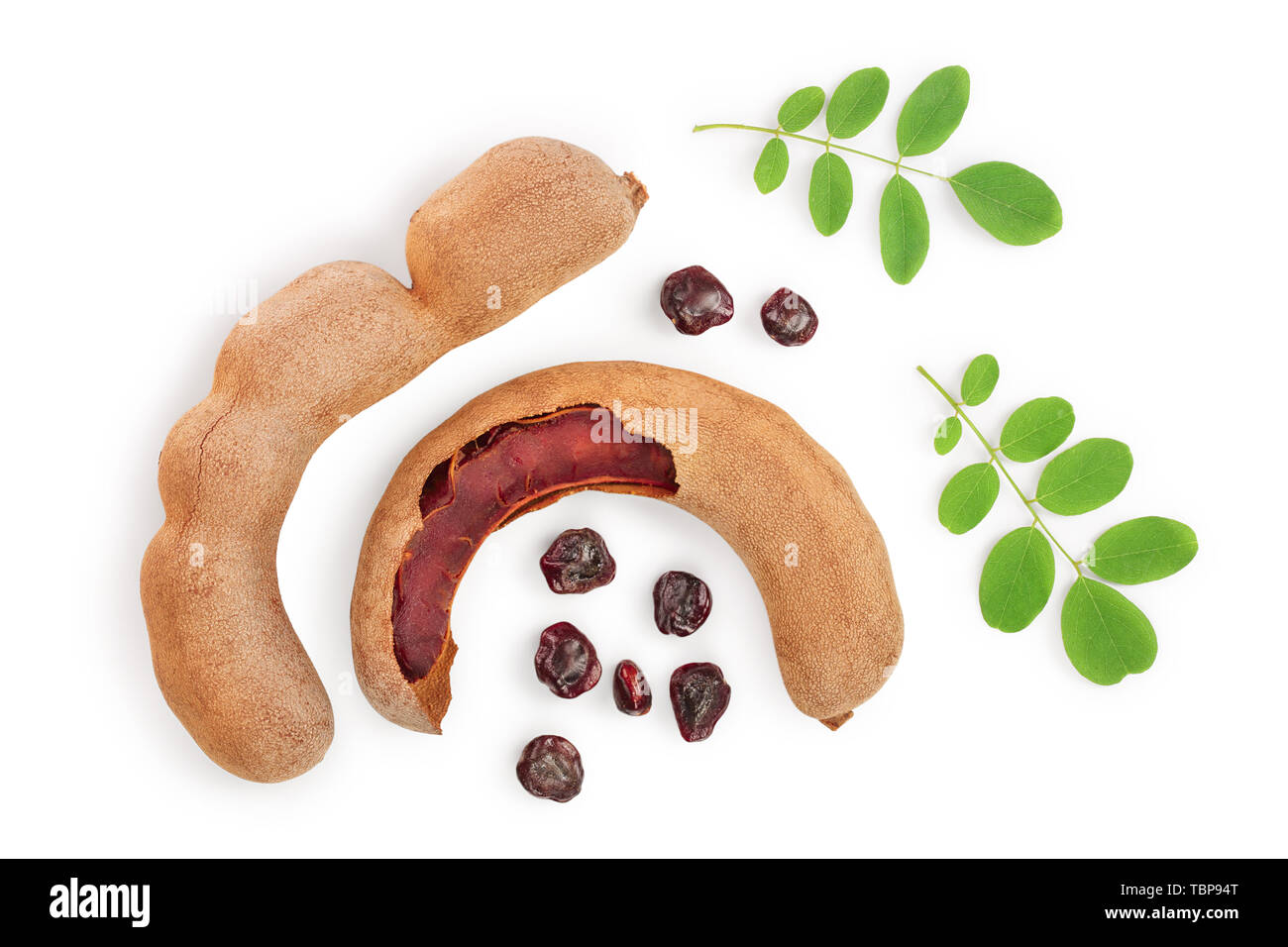 Tamarind fruit with leaf and seed isolated on white background, Top ...