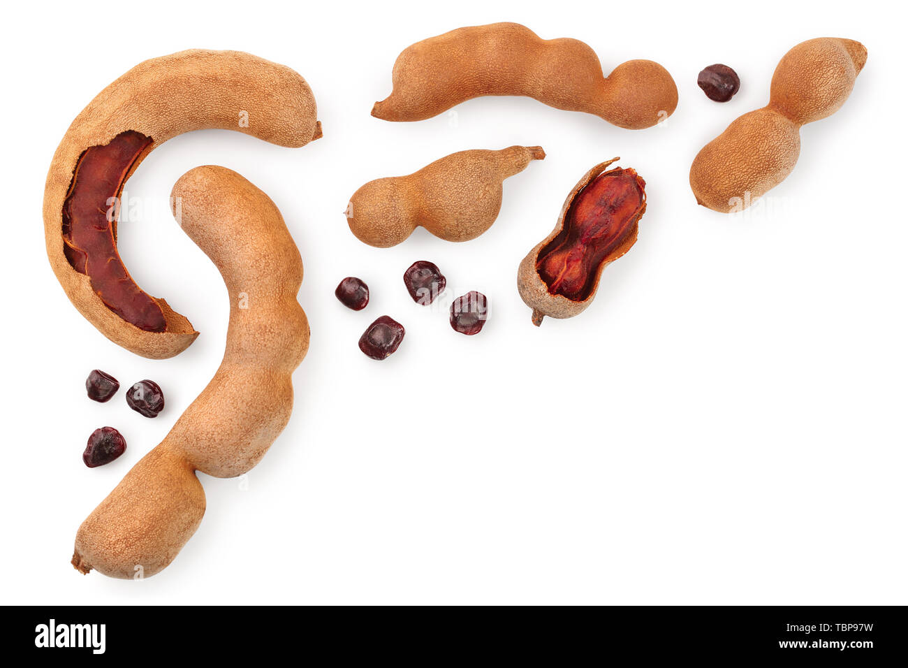 Tamarind fruit with seed isolated on white background with copy space ...