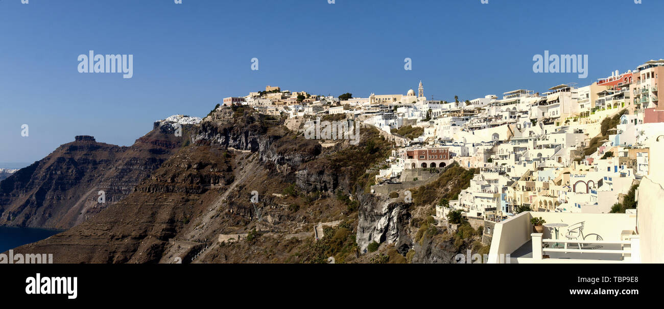 Santorini, Greece: Panorama of the caldera and numerous resorts Stock ...