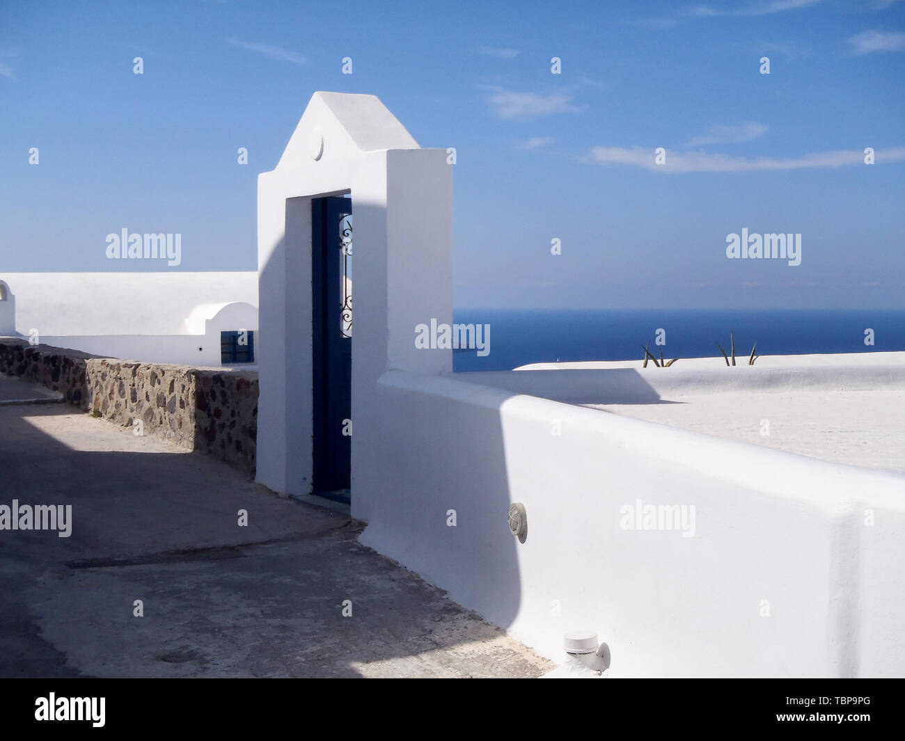Santorini, Greece: Panorama of the caldera and numerous resorts Stock ...