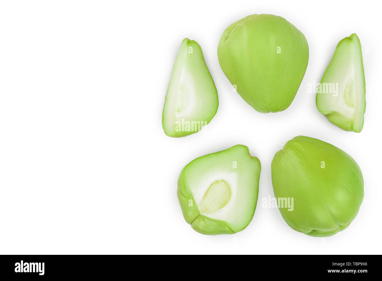 fresh Chayote vegetable isolated on white background with copy space ...