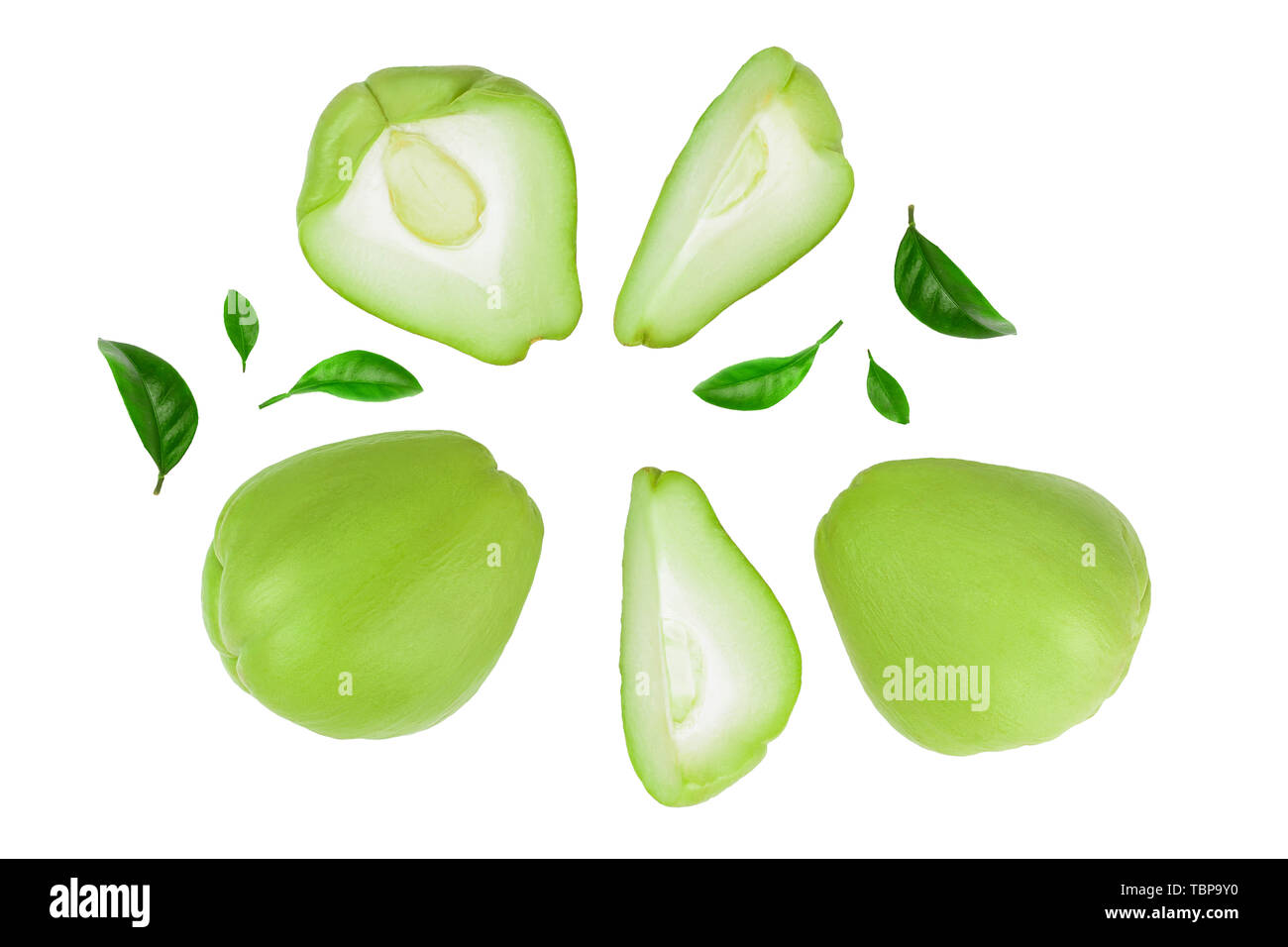 fresh Chayote vegetable isolated on white background. Top view. Flat ...