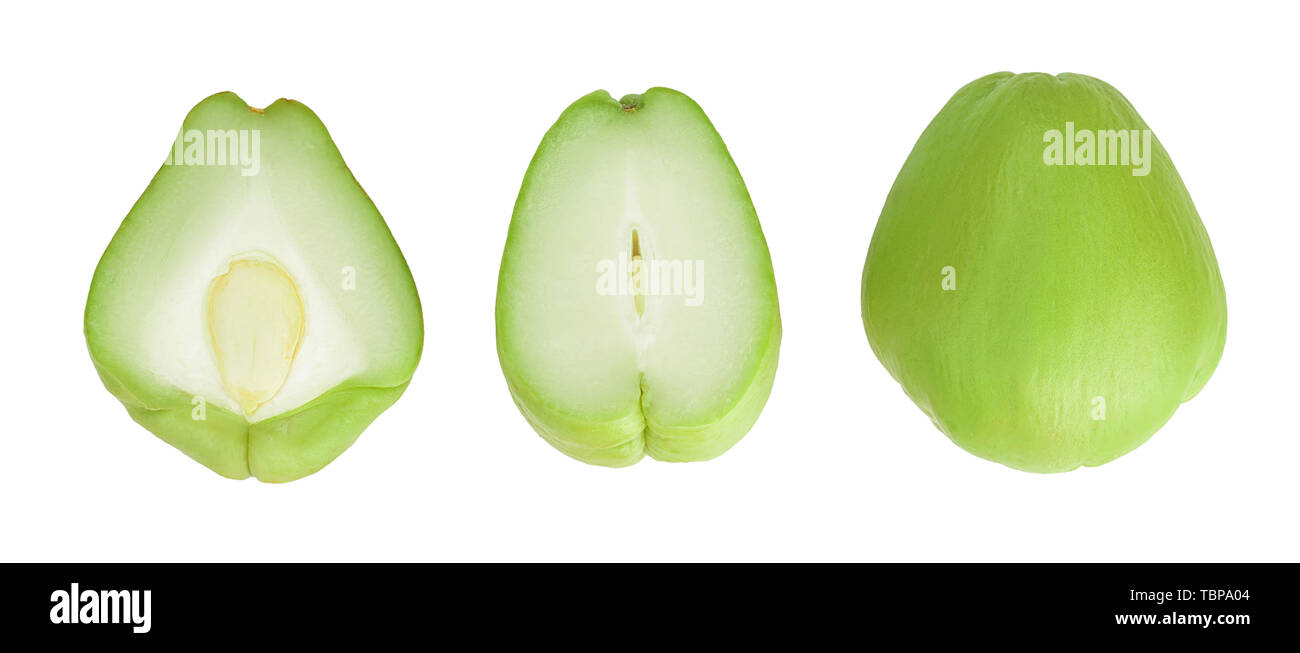 fresh Chayote vegetable isolated on white background. Top view. Flat ...