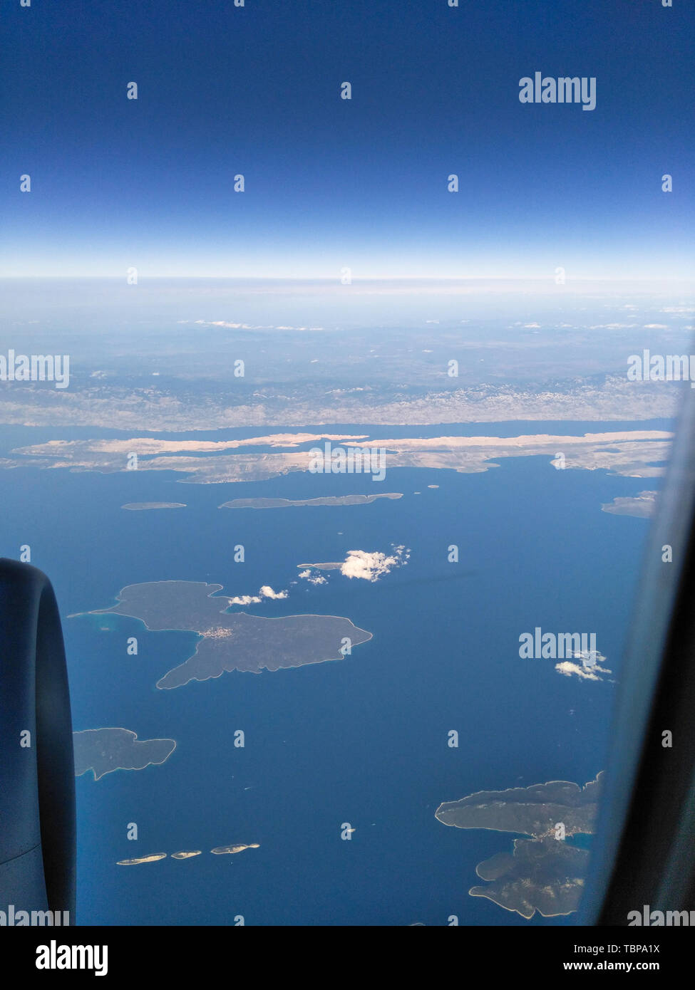 Santorini, Greece: view from the airplane in flight Stock Photo - Alamy