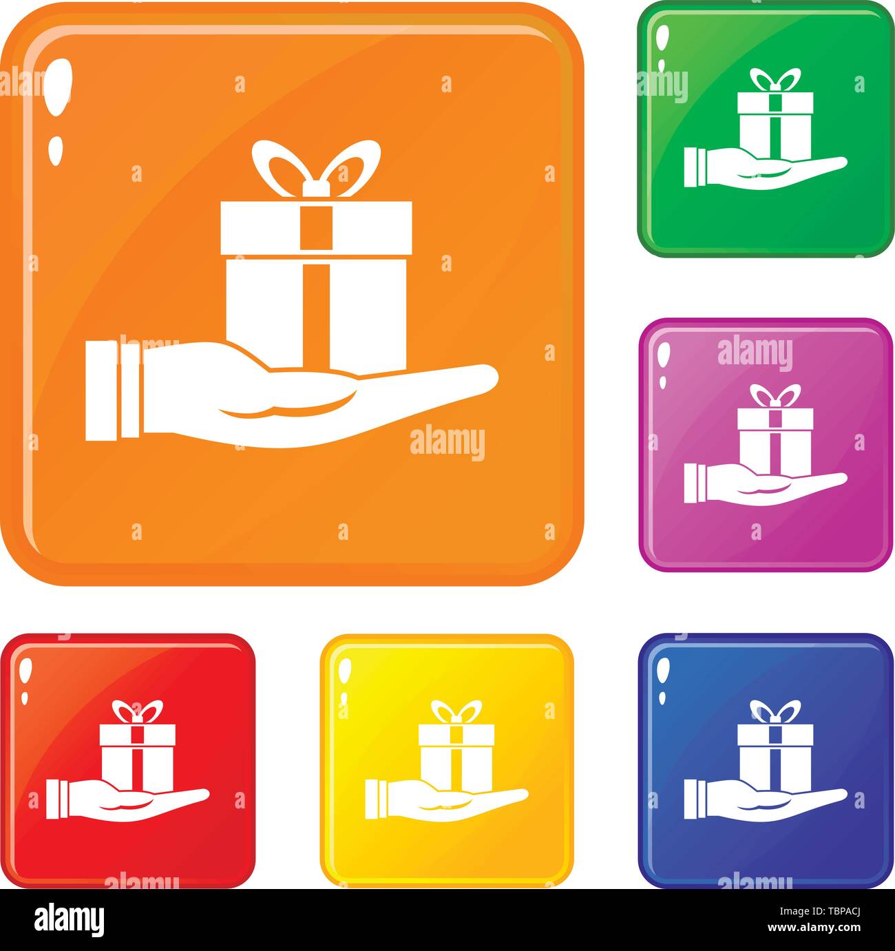 Gift box in hand icons set vector color Stock Vector Image & Art - Alamy