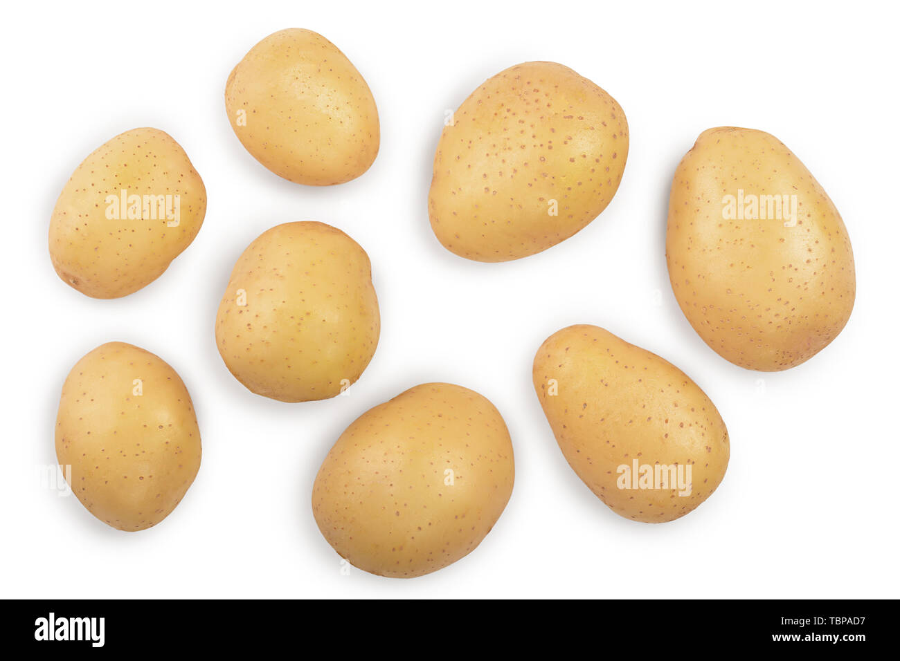 Young potato isolated on white background. Harvest new. Top view. Flat ...