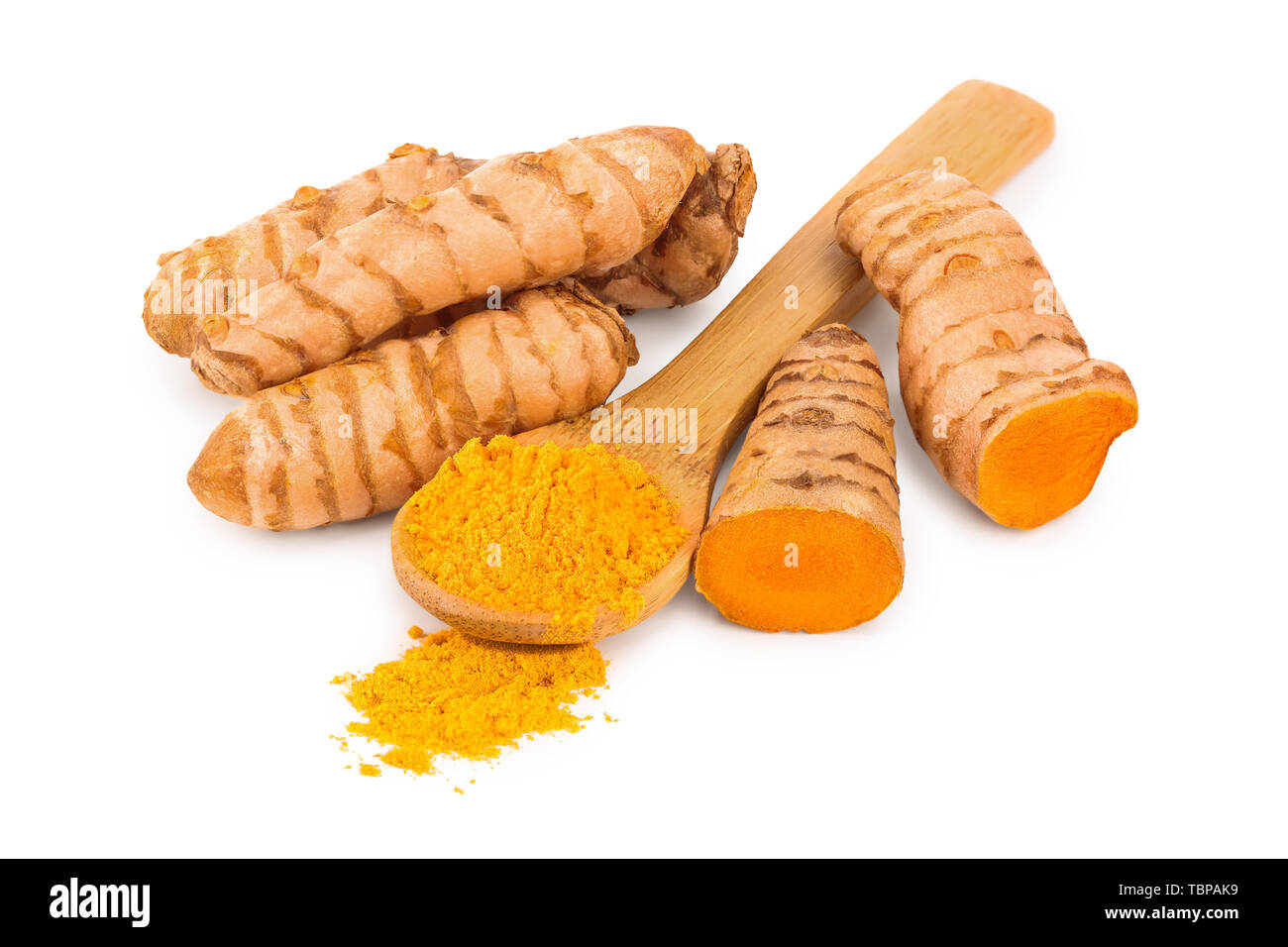 turmeric root and powder isolated on white background close up Stock ...