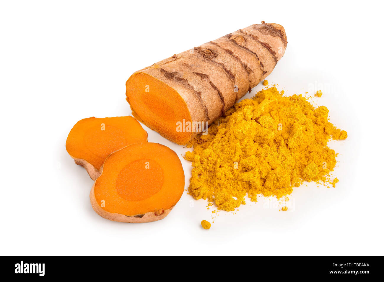 turmeric root and powder isolated on white background close up Stock ...