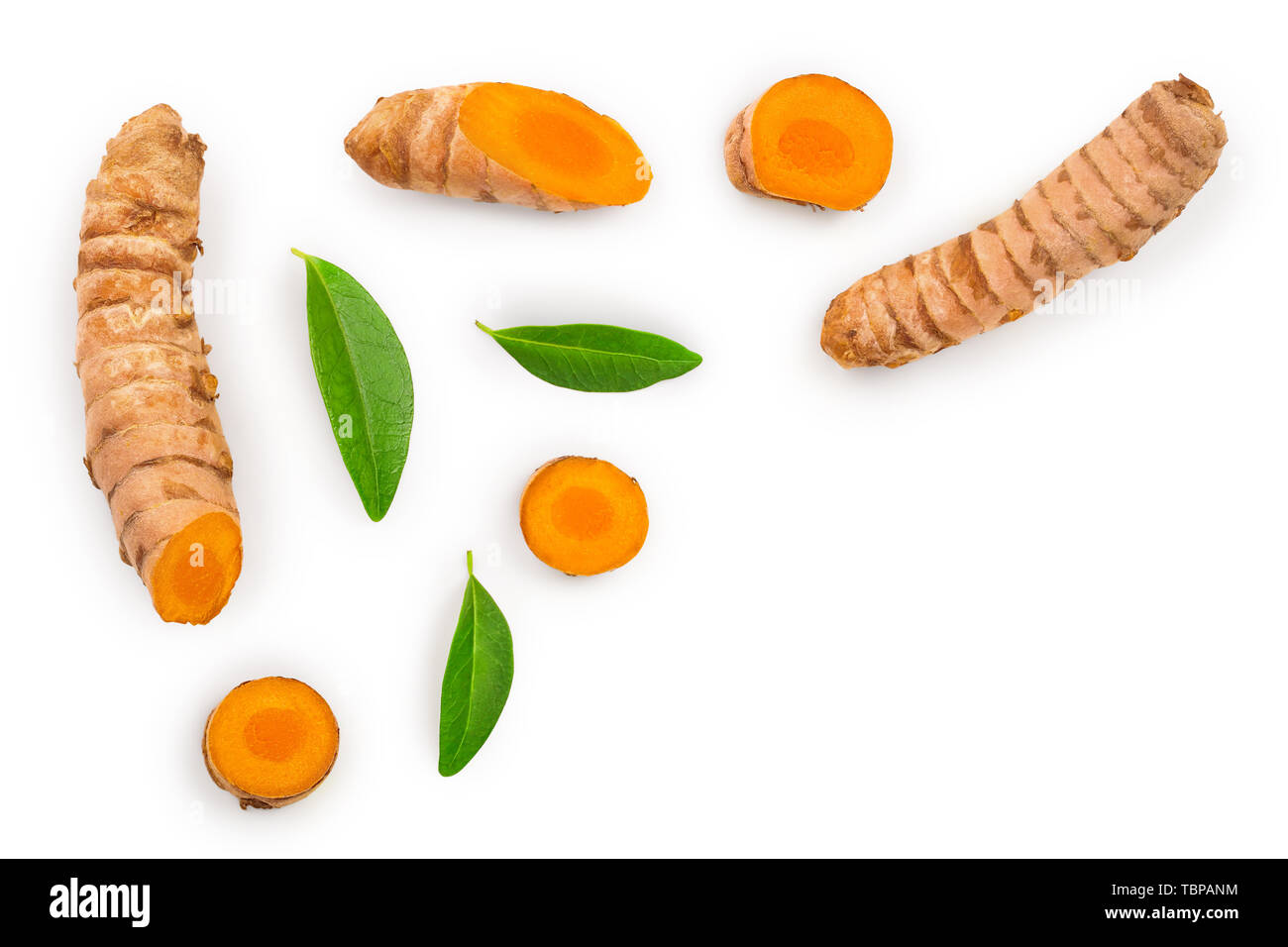 Turmeric root and slice isolated on white background with copy space ...