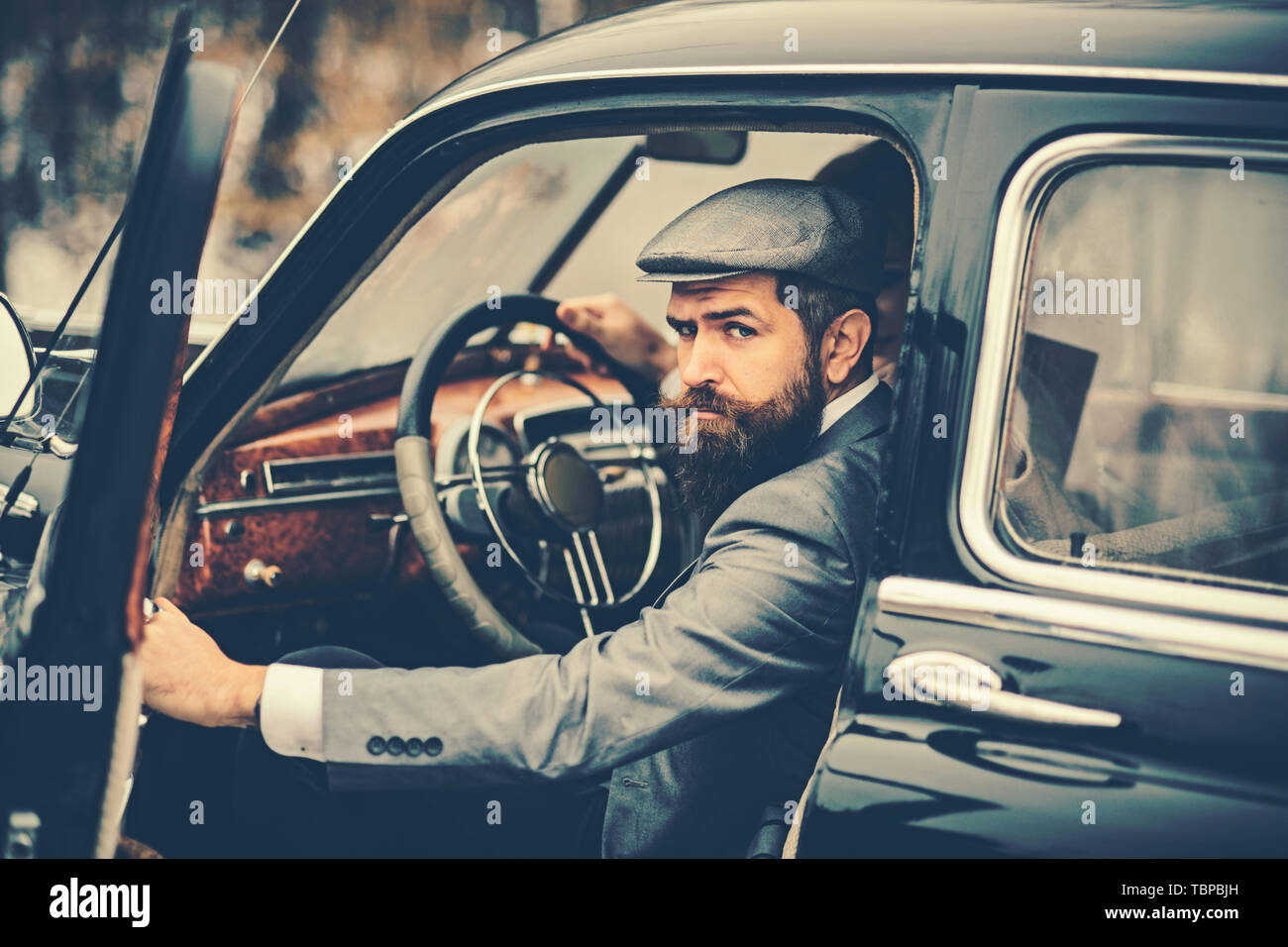 Bearded man in car. bearded man driver travel by car Stock Photo - Alamy