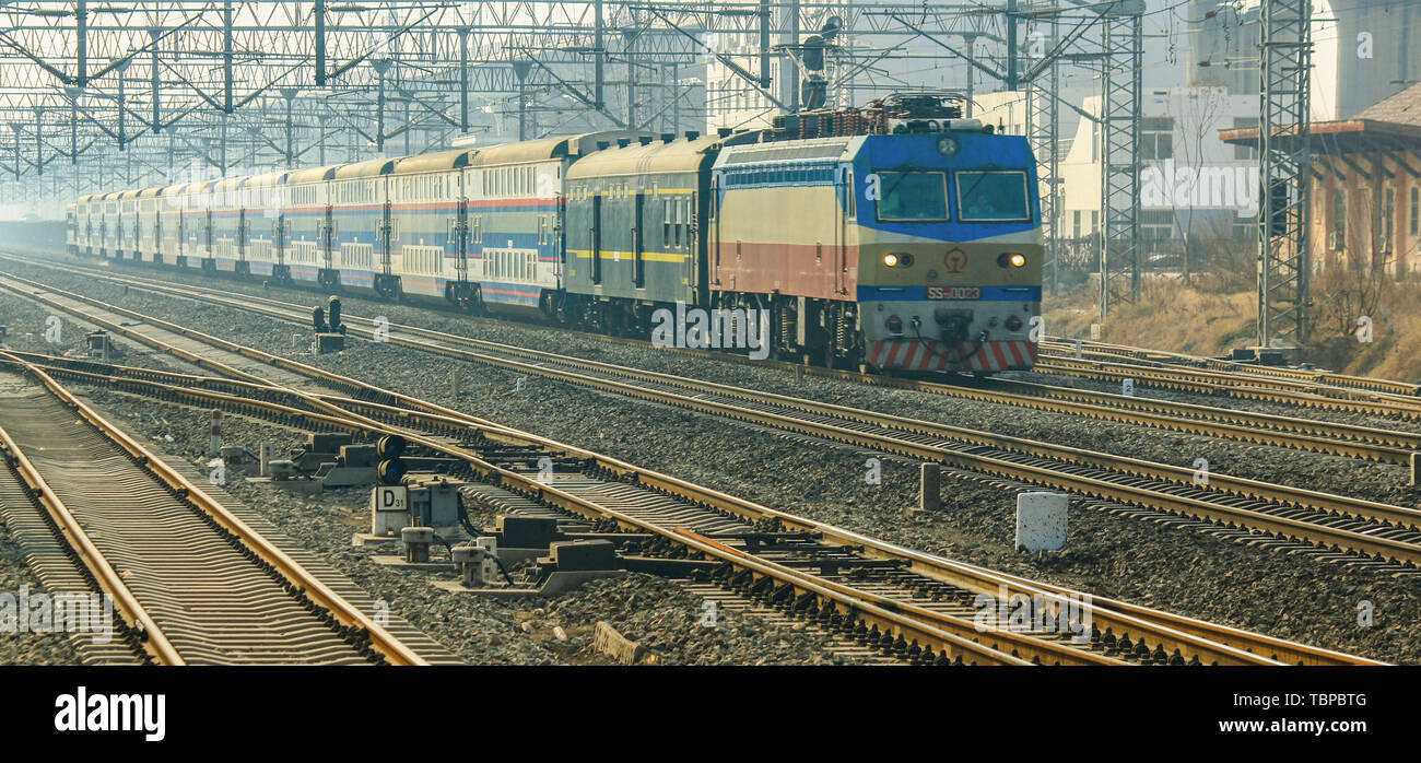 Double-decker train in Xibao section of Longhai Line Stock Photo - Alamy