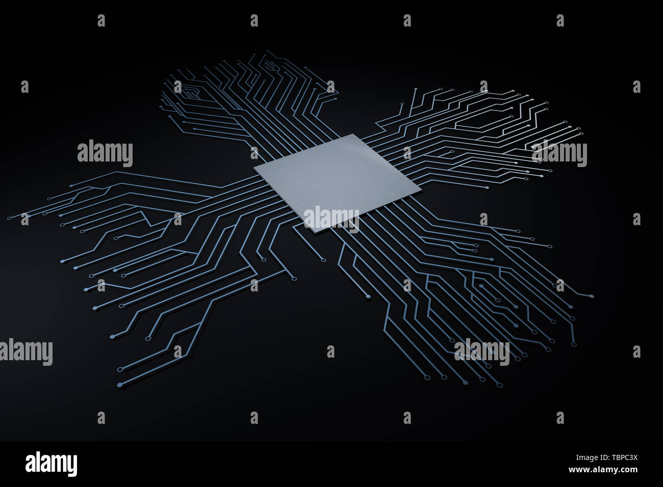 Three-dimensional rendering, circuit board with blue chip Stock Photo ...