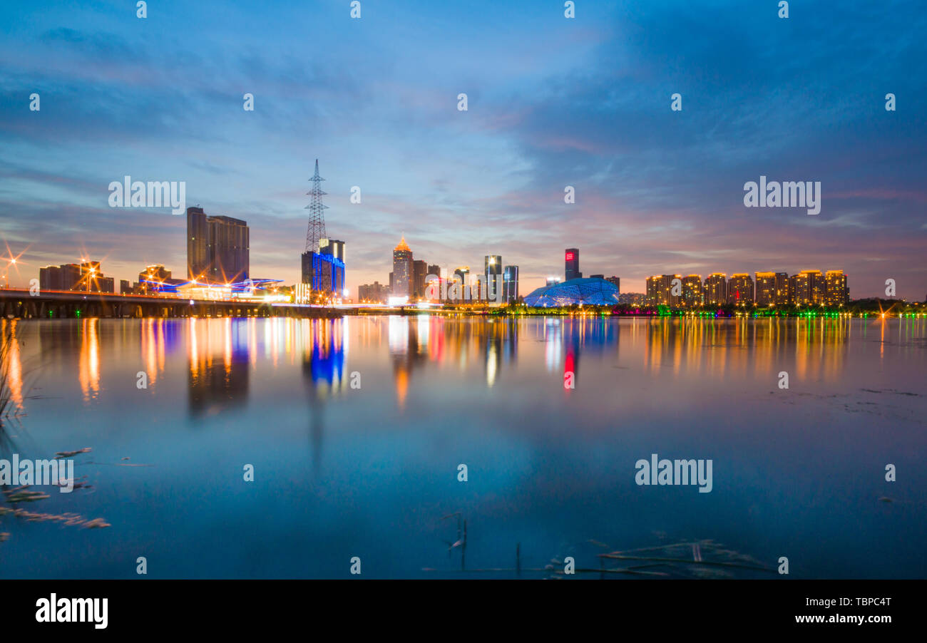 Night Scenery of Hunhe Wuli River City, Shenyang, Liaoning Stock Photo ...