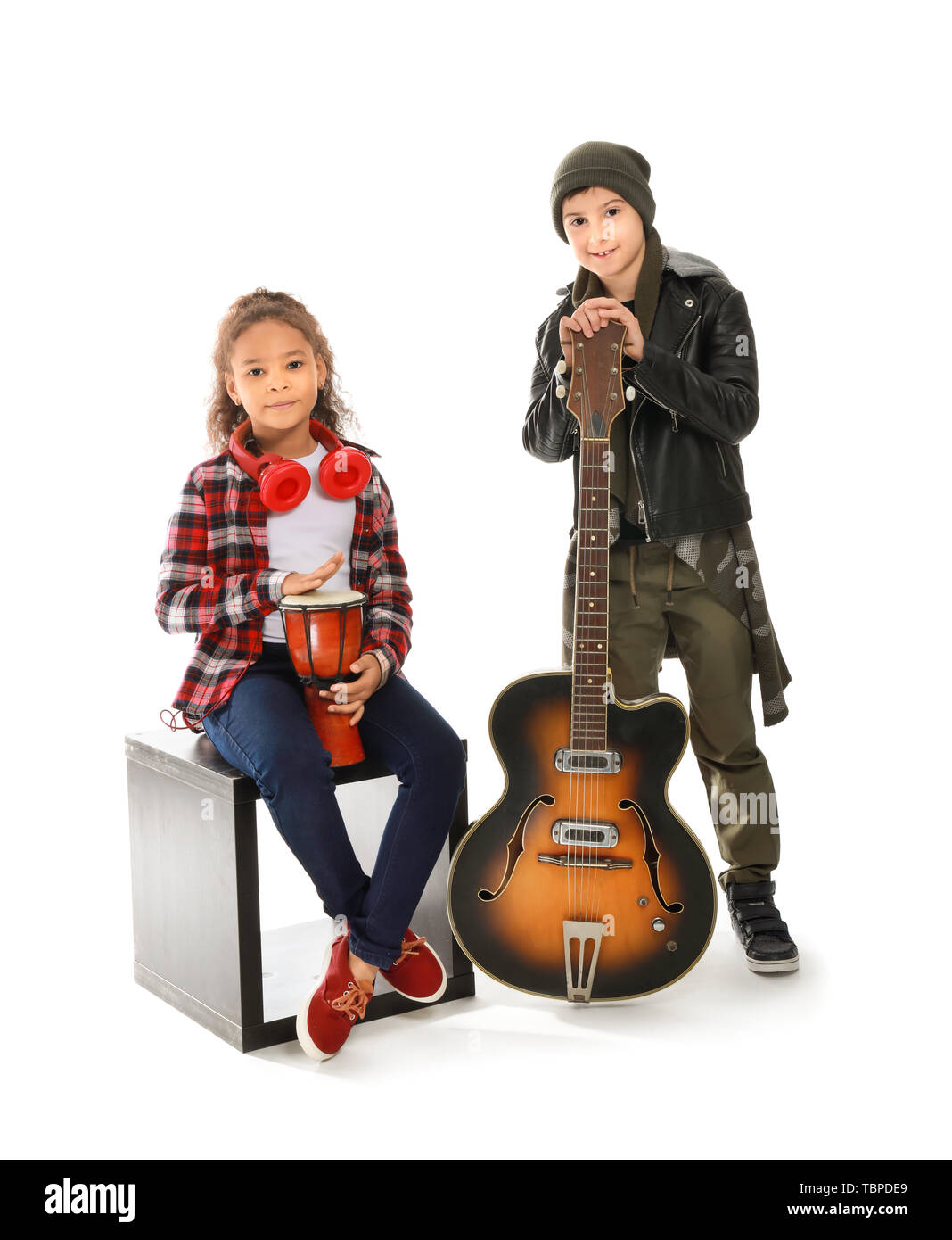 Band of little musicians on white background Stock Photo - Alamy