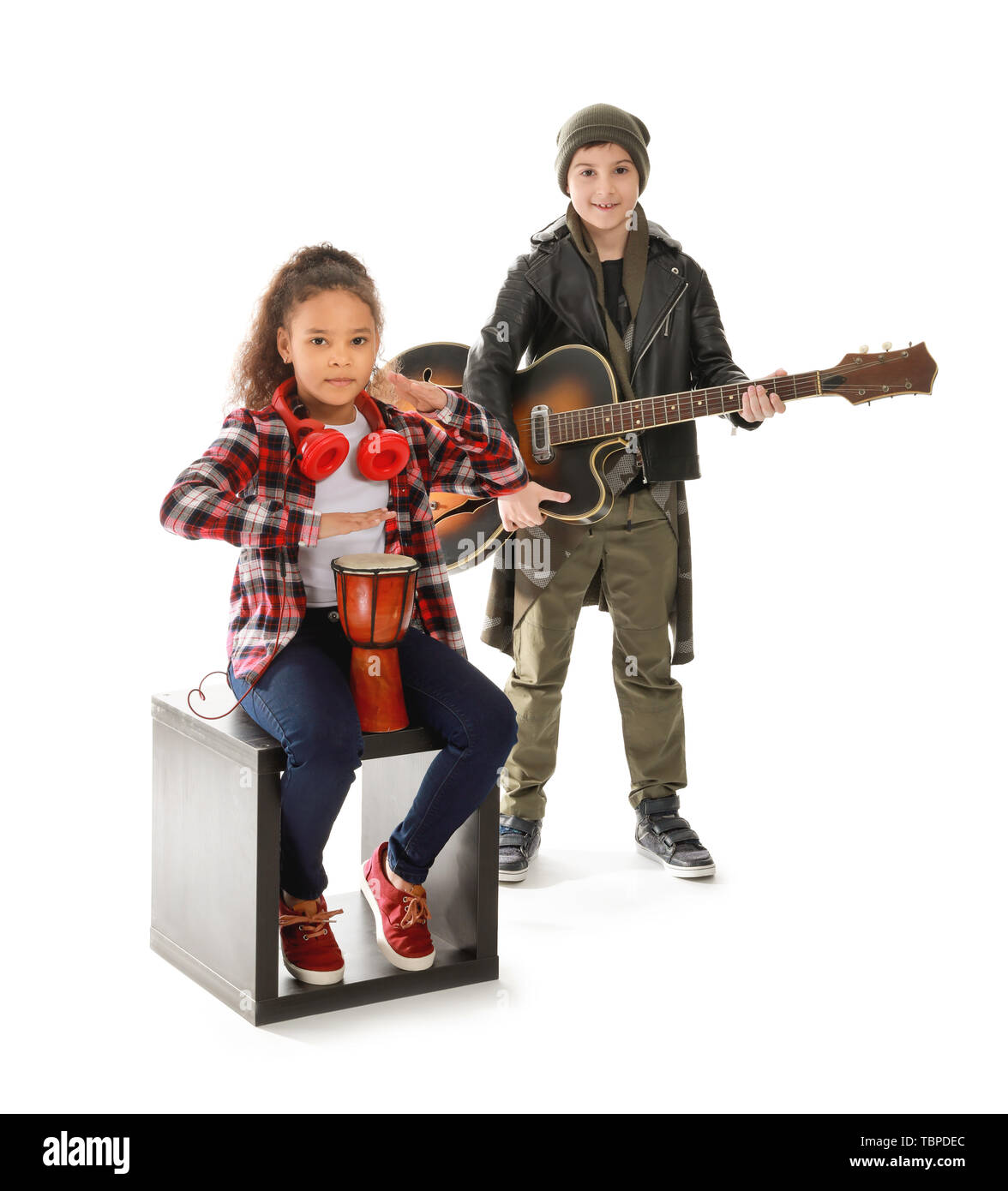 Band of little musicians on white background Stock Photo - Alamy