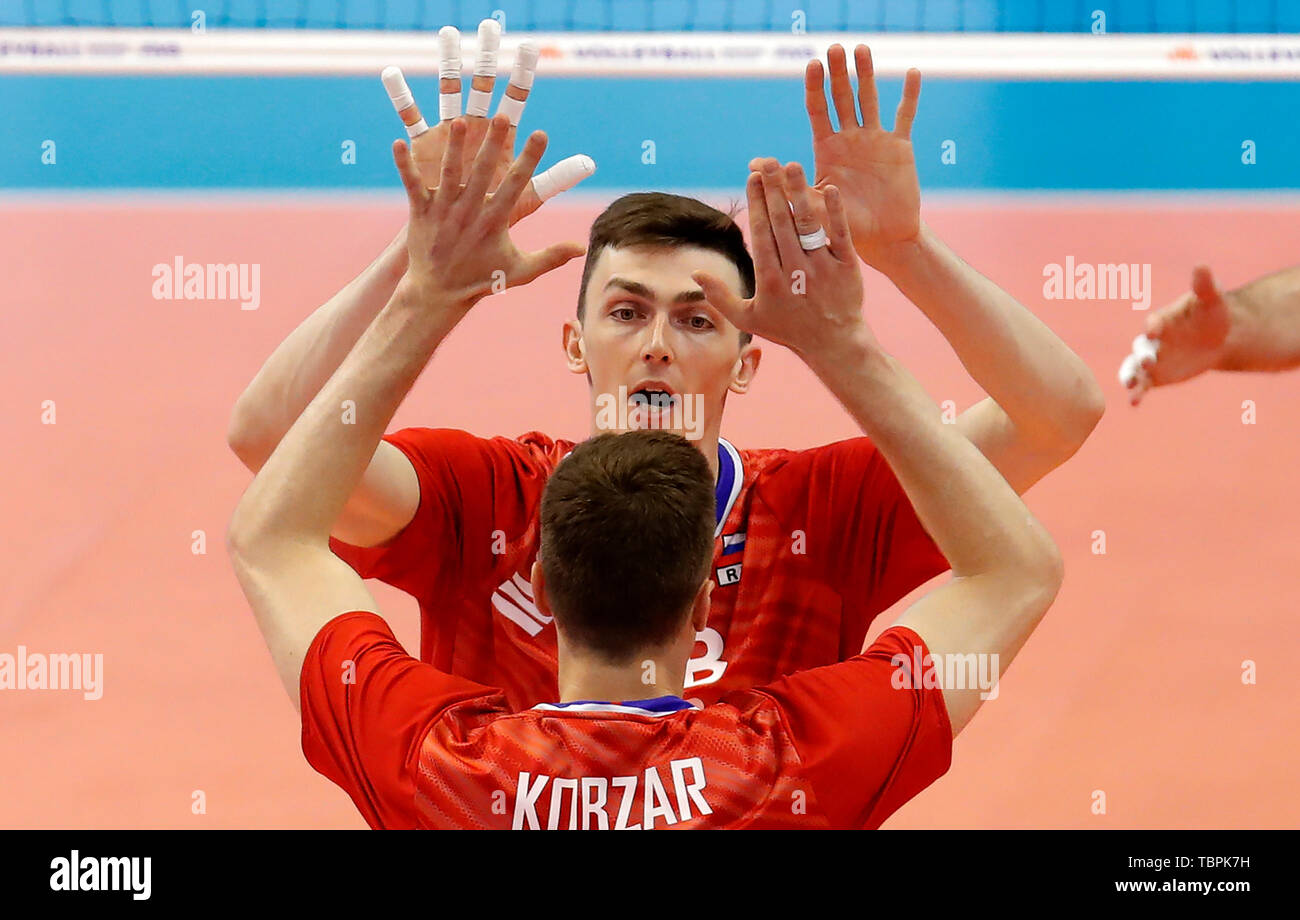 Novi Sad, Serbia. 2nd June, 2019. Russia's Igor Kobzar (front) and ...