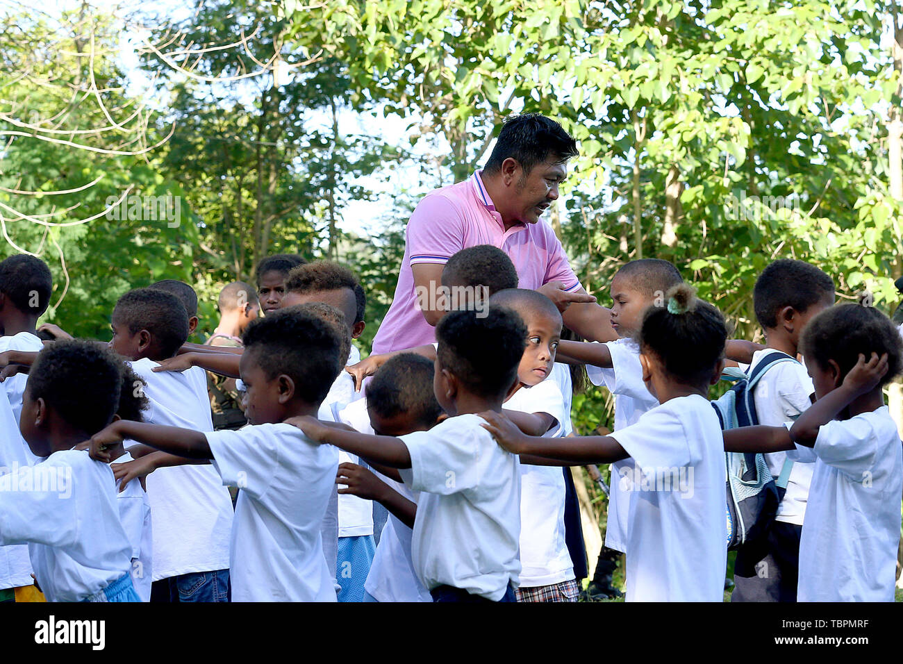 Pampanga Province, Philippines. 3rd June, 2019. A teacher gives lessons ...
