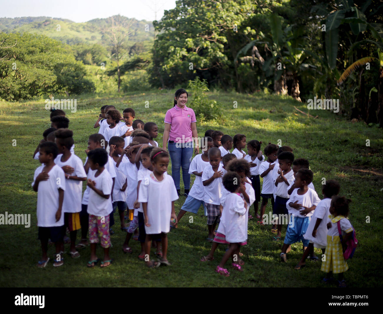 Pampanga Province, Philippines. 3rd June, 2019. A teacher gives lessons ...