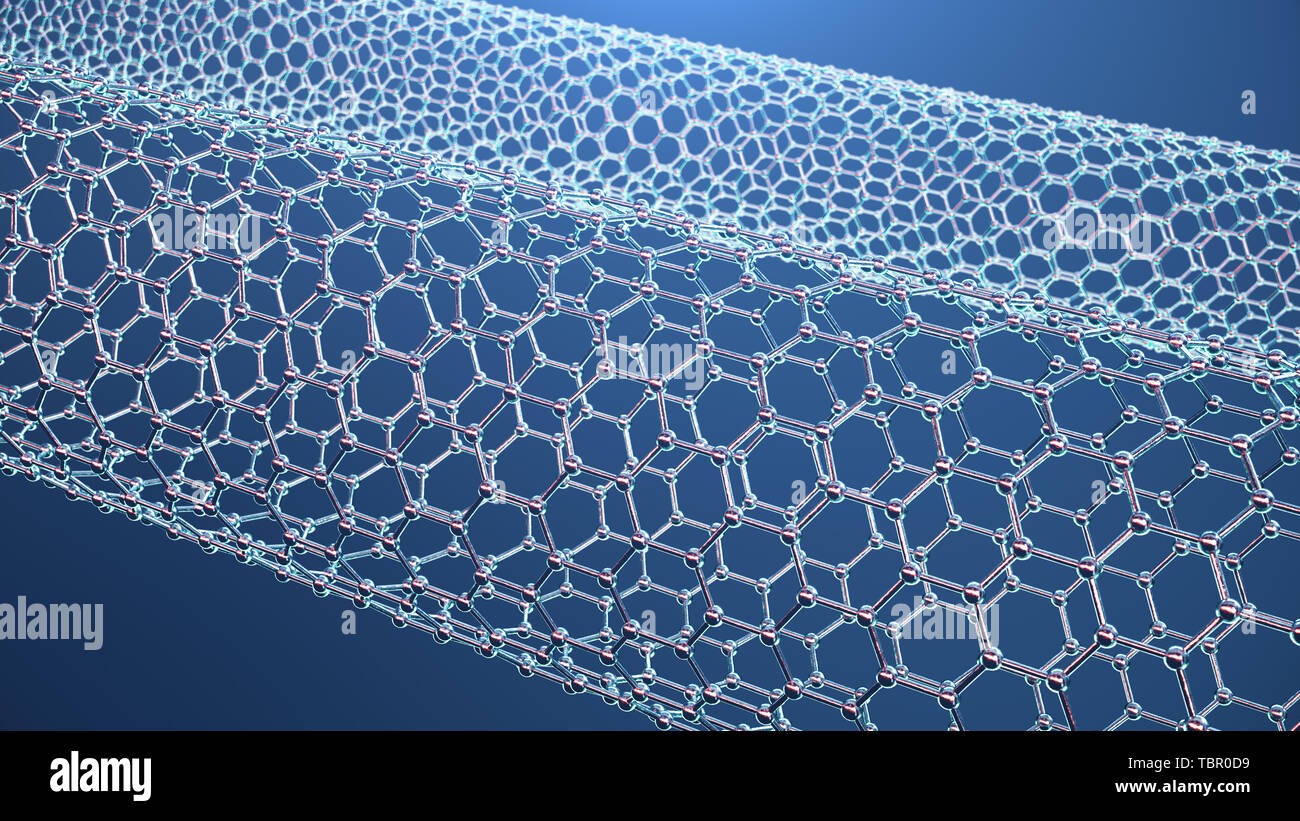 3d Illustration structure of the graphene tube, abstract nanotechnology ...