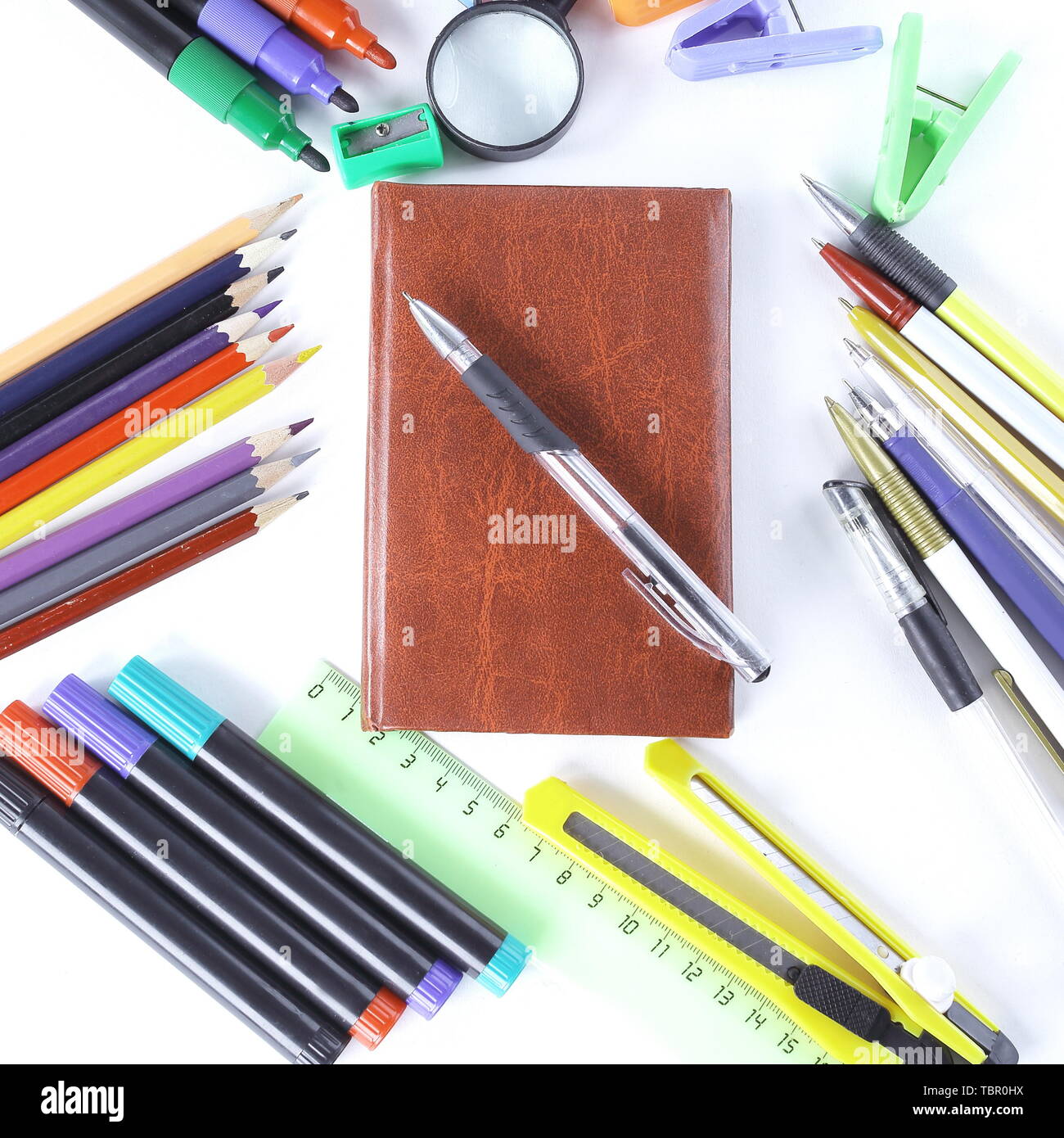 organizer and office supplies isolated on white background Stock Photo ...