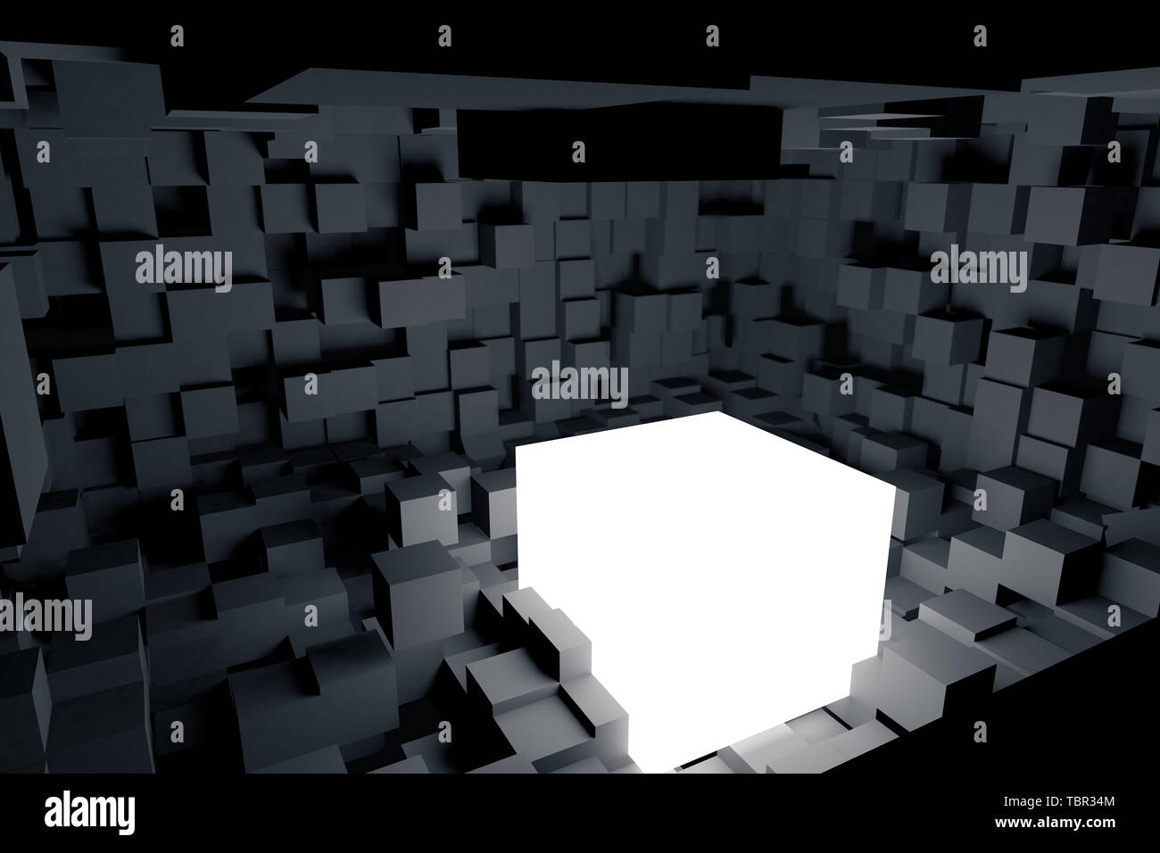 A glowing cube in a cube room Stock Photo - Alamy