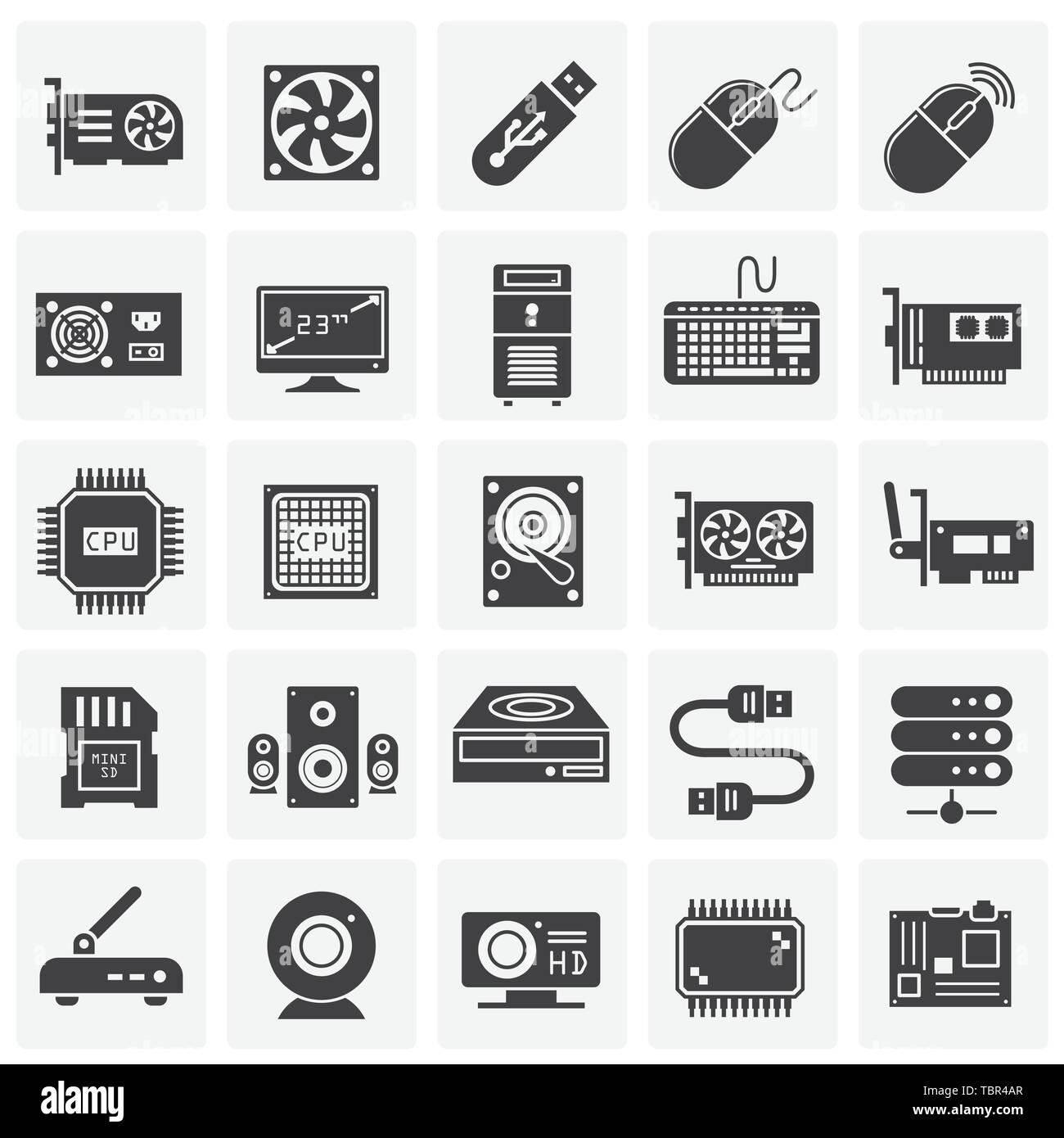 Computer Hardware Icons Set On Background For Graphic And Web Design Simple Illustration