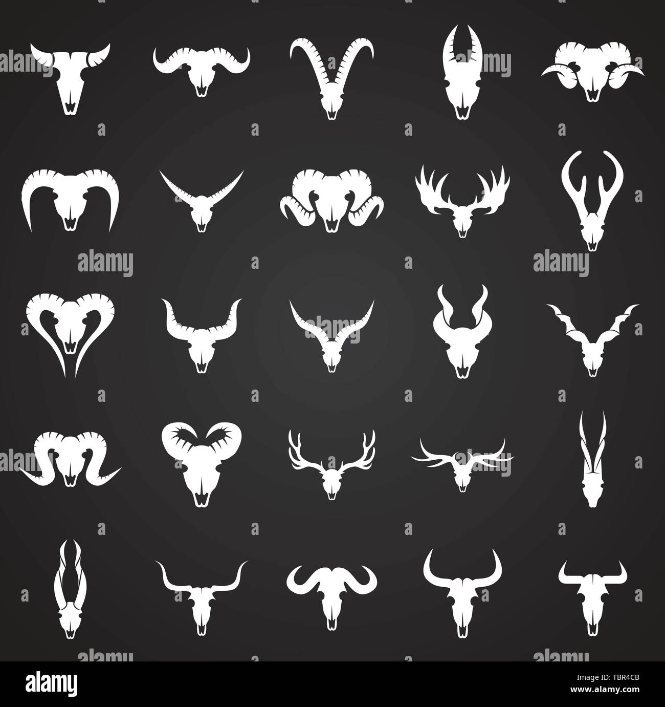 Animal skull icons set on black background for graphic and web design ...