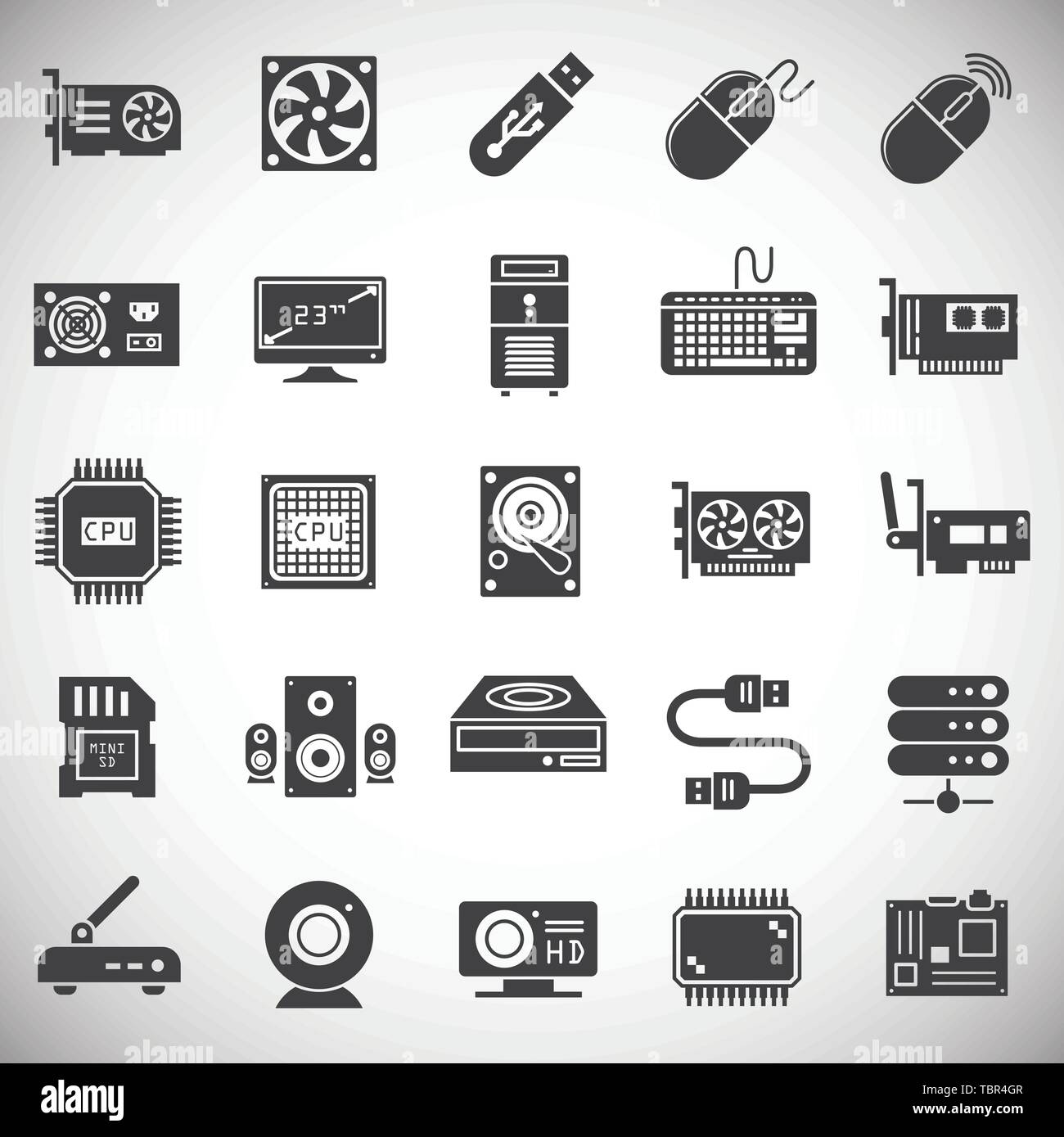 Computer hardware icons set on background for graphic and web design ...