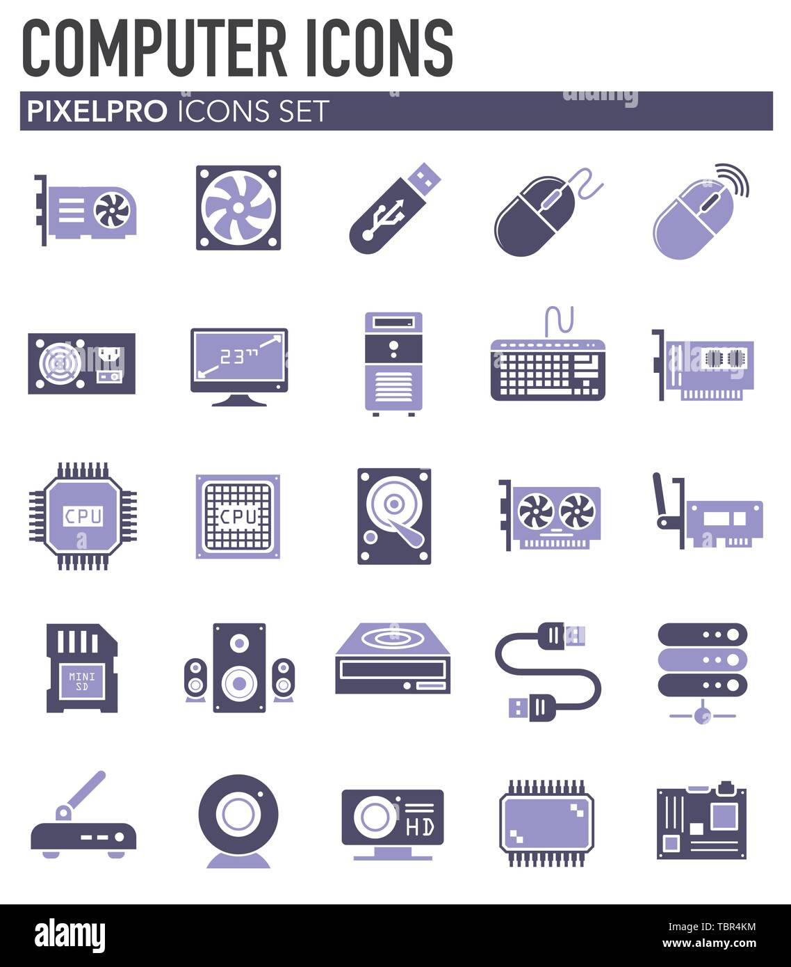Computer hardware icons set on background for graphic and web design ...