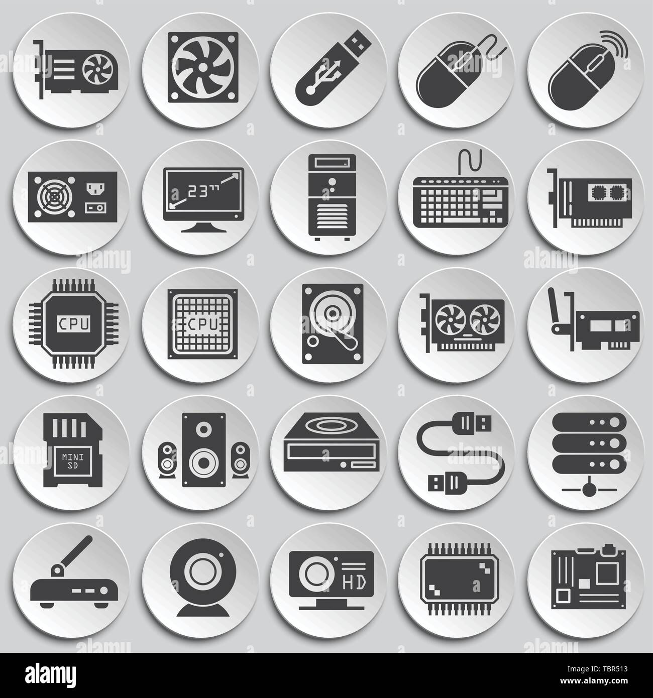 Computer hardware icons set on background for graphic and web design ...