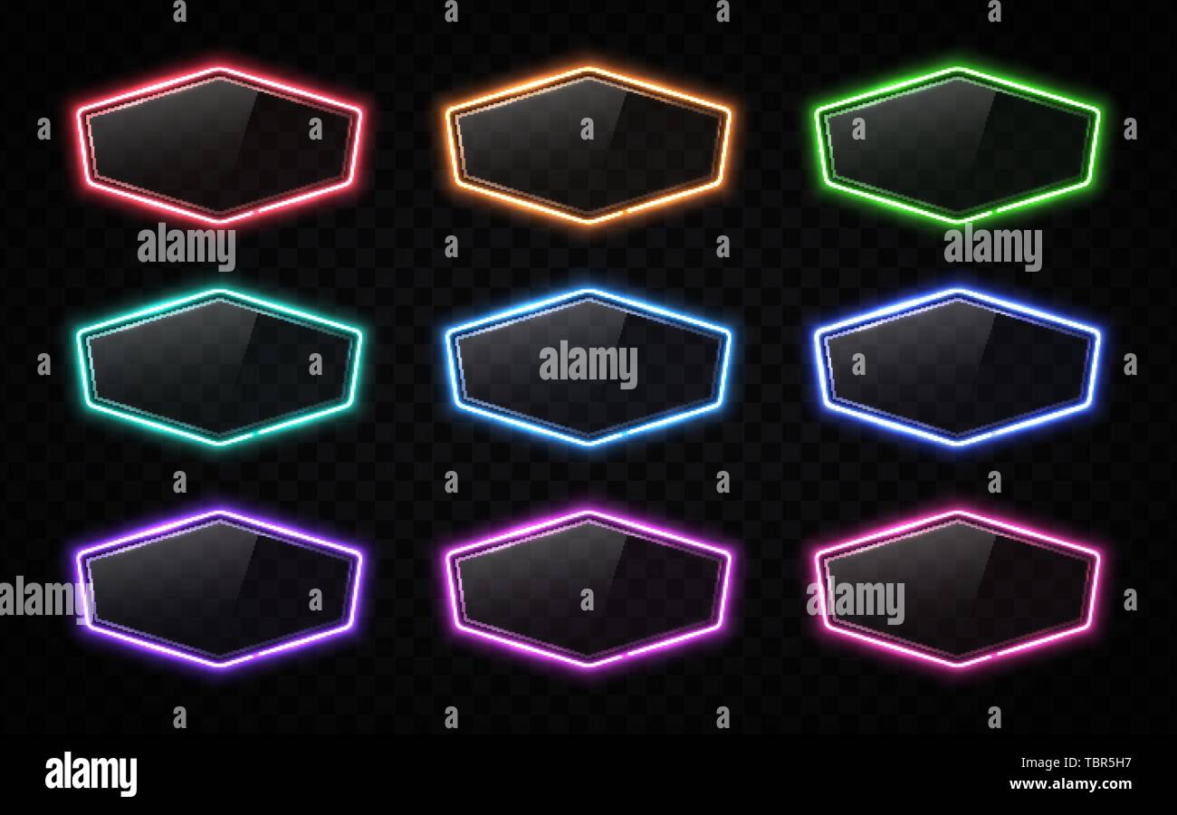 Neon sign collection in hexagon shape with plastic Stock Vector Image ...