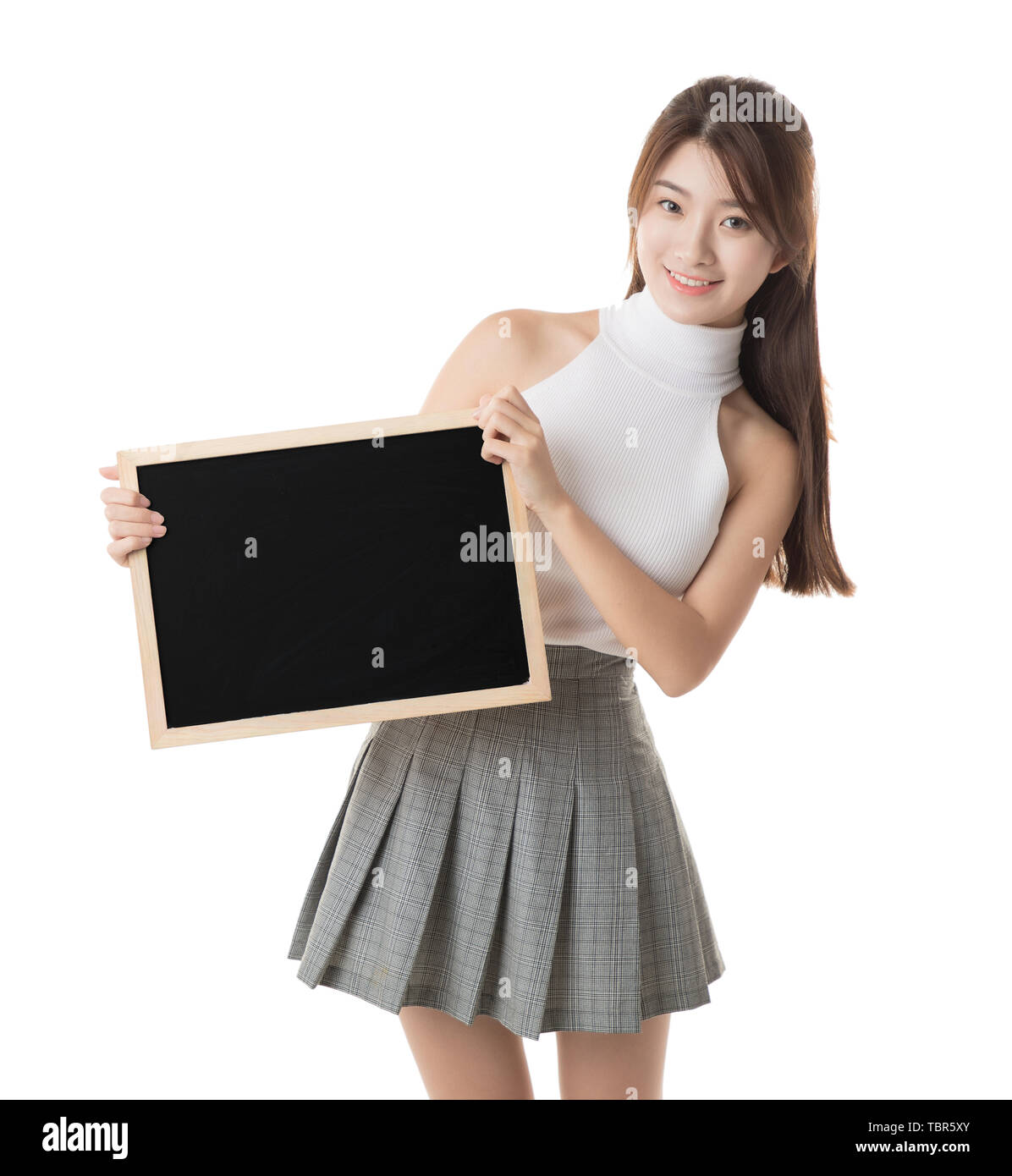 Beautiful cute college student against white background Stock Photo - Alamy