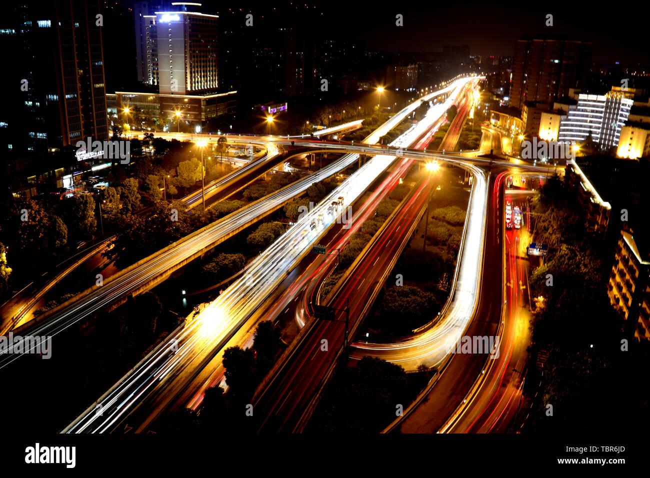 At night in Chengdu, the color is bright, light and shadow flow Stock ...