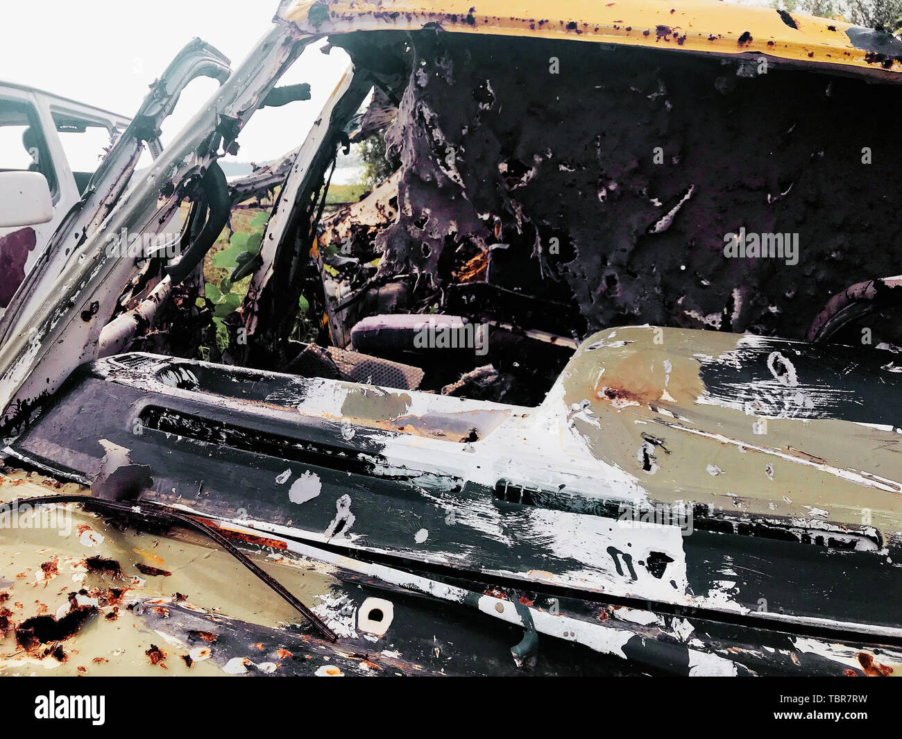 An armored vehicle that was shot through Stock Photo - Alamy