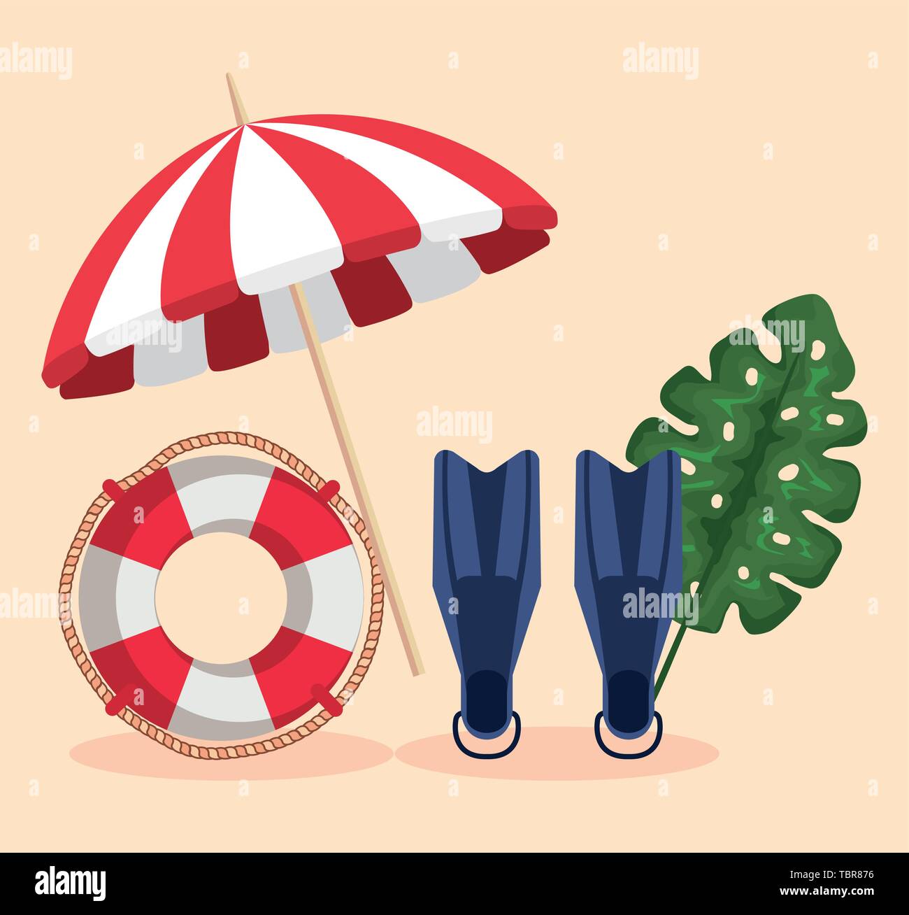 umbrella with float and fin water equipment and leaf Stock Vector Image ...