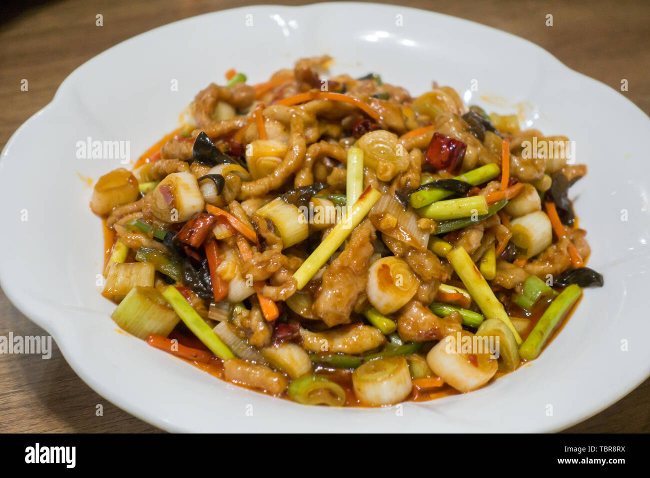 A plate of delicious shredded fish at Asian Chinese restaurant Stock ...