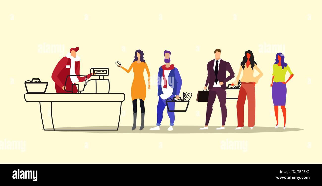 Checkout counter line queue customer cashier Stock Vector Images - Alamy