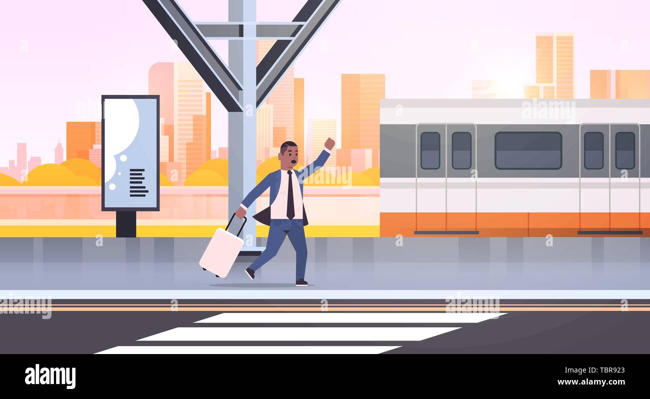 businessman running to catch train african american business man with ...