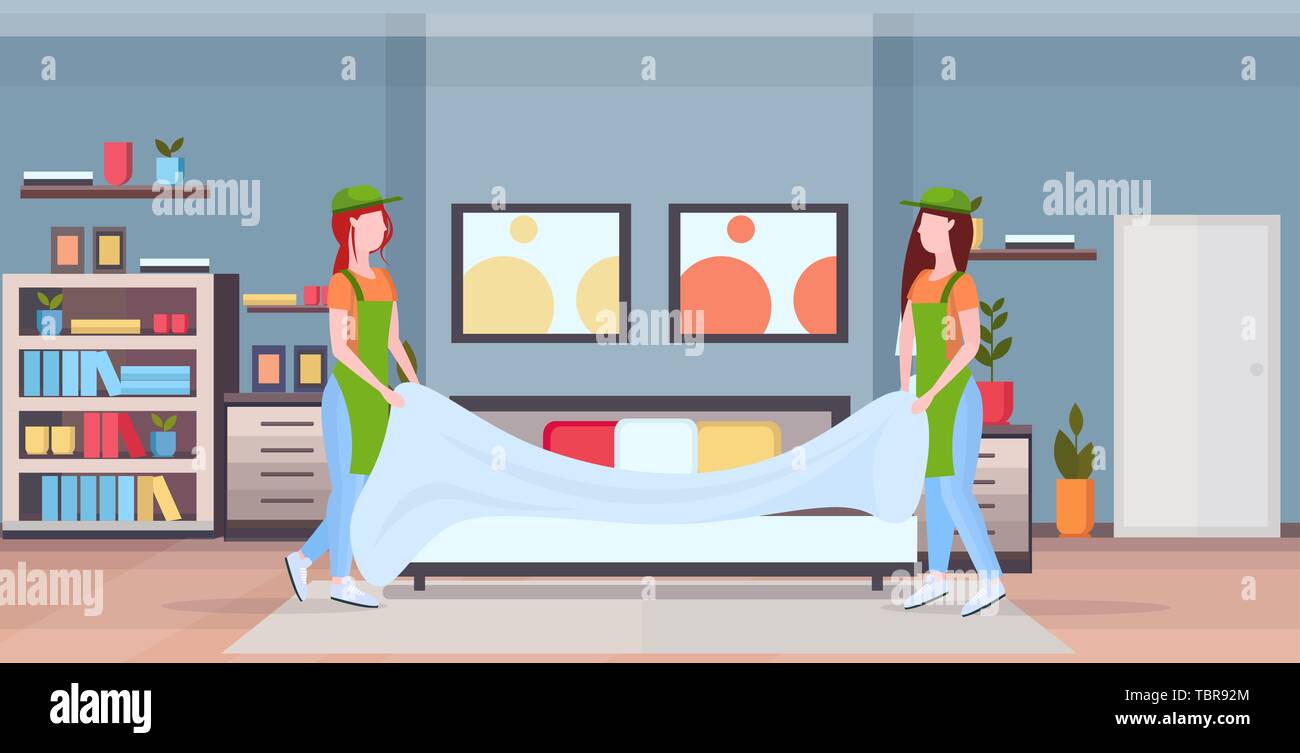 Woman changing bed linen Stock Vector Images - Alamy