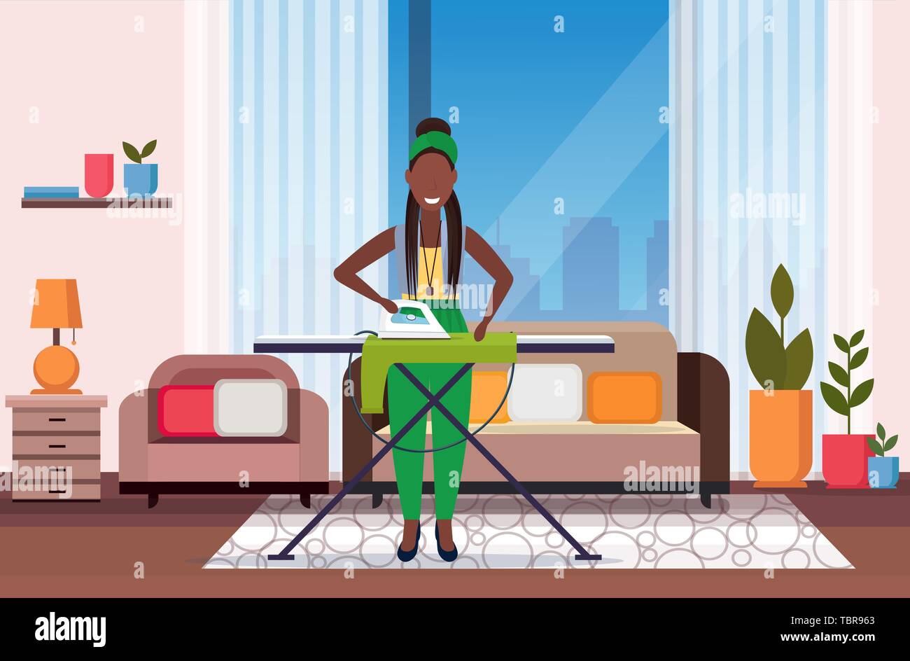 housewife ironing clothes african american woman using iron girl doing ...