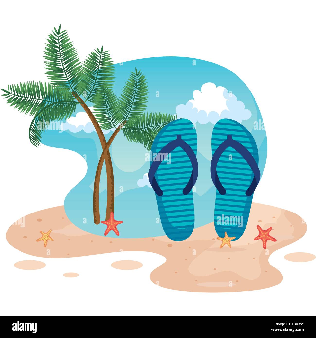 palms trees with flip-flop and starfishes in the beach sand Stock Vector Image & Art - Alamy