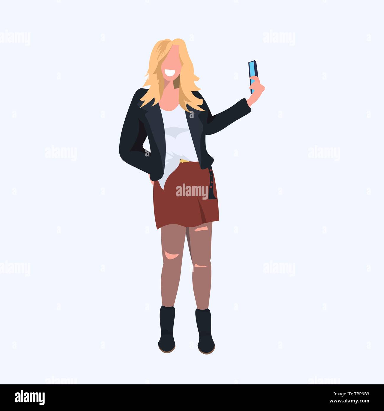 woman taking selfie photo on smartphone camera casual female cartoon ...