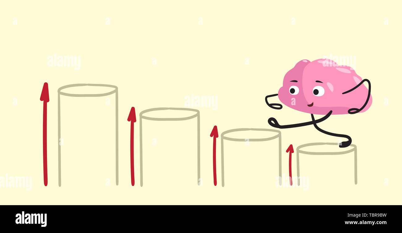 cute human brain climbing career ladder increasing financial chart pink ...