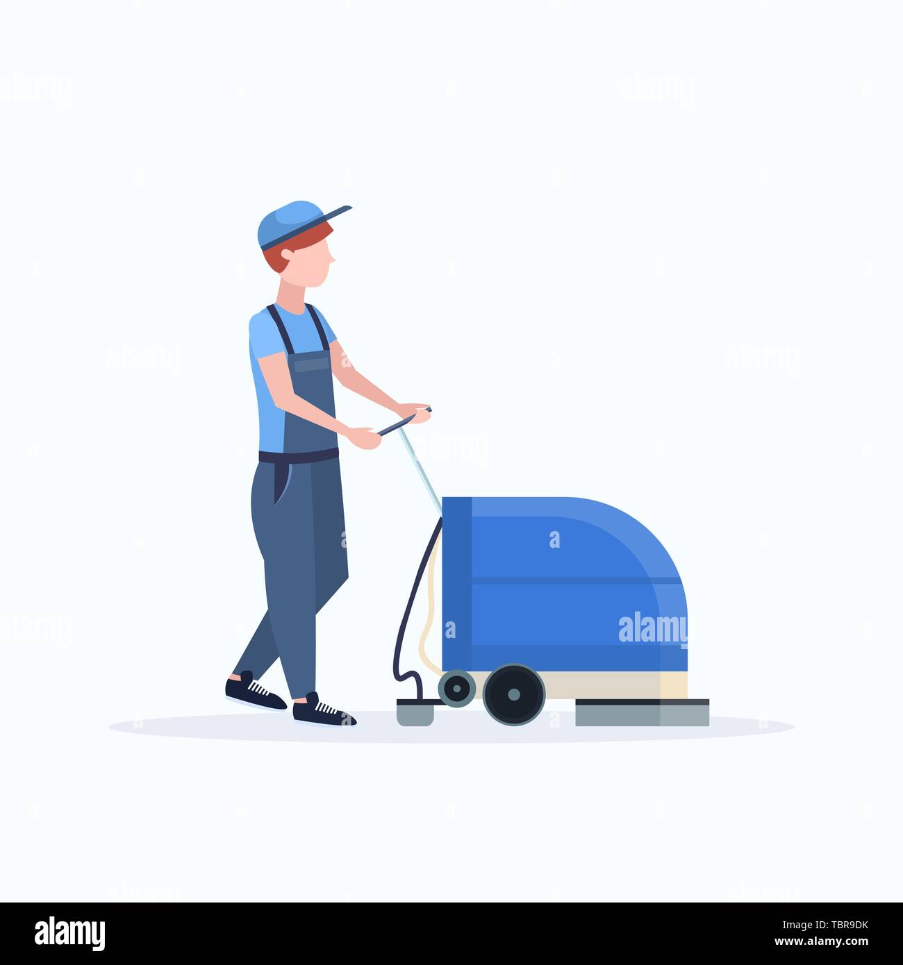 man using professional washing machine male cleaner janitor in uniform ...