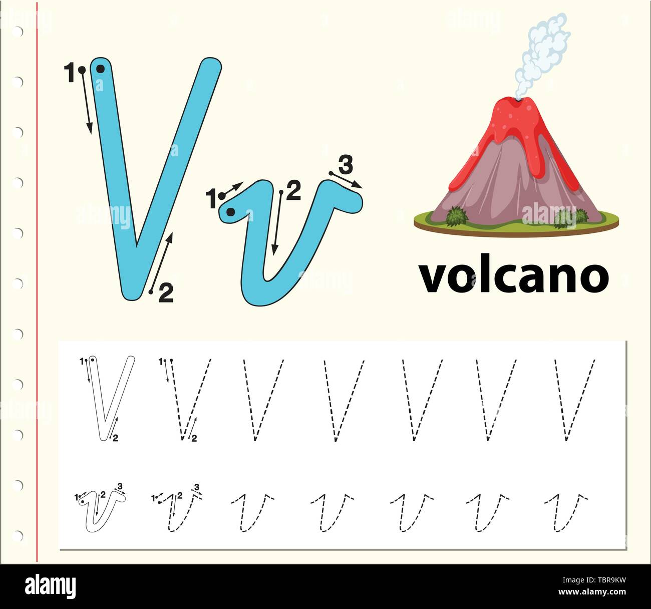 Letter V tracing alphabet worksheets illustration Stock Vector Image ...