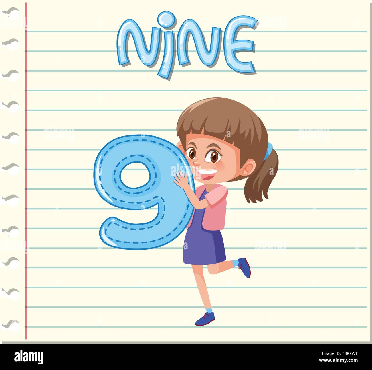 GIrl holding number nine illustration Stock Vector Image & Art - Alamy