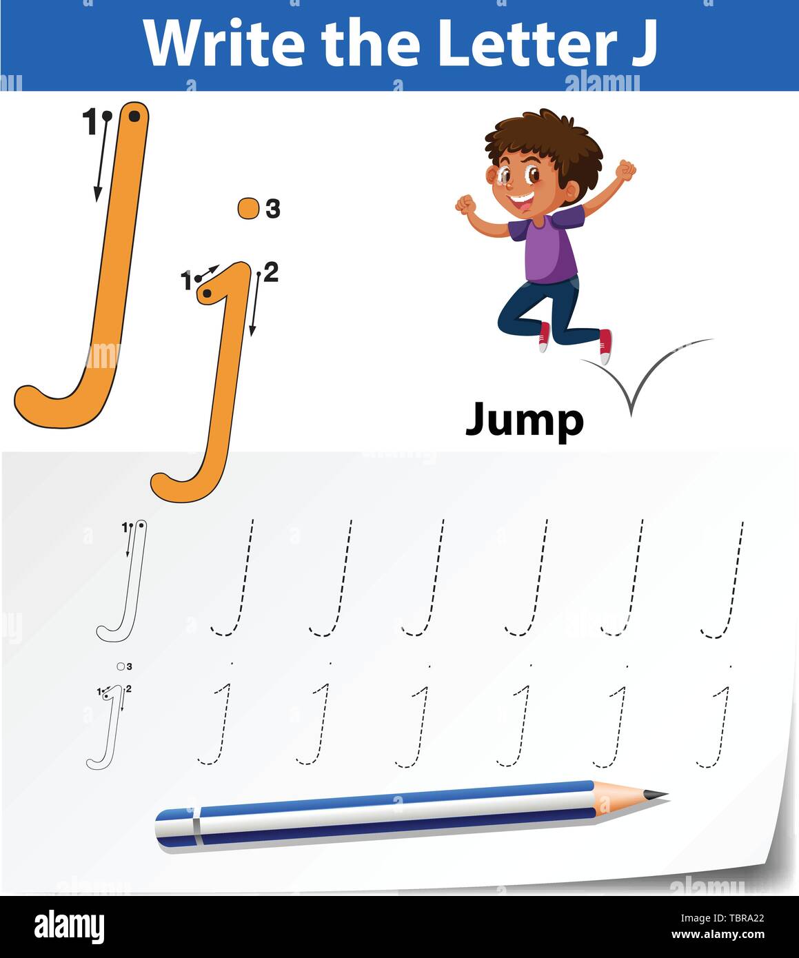 Letter J tracing alphabet worksheets illustration Stock Vector Image ...