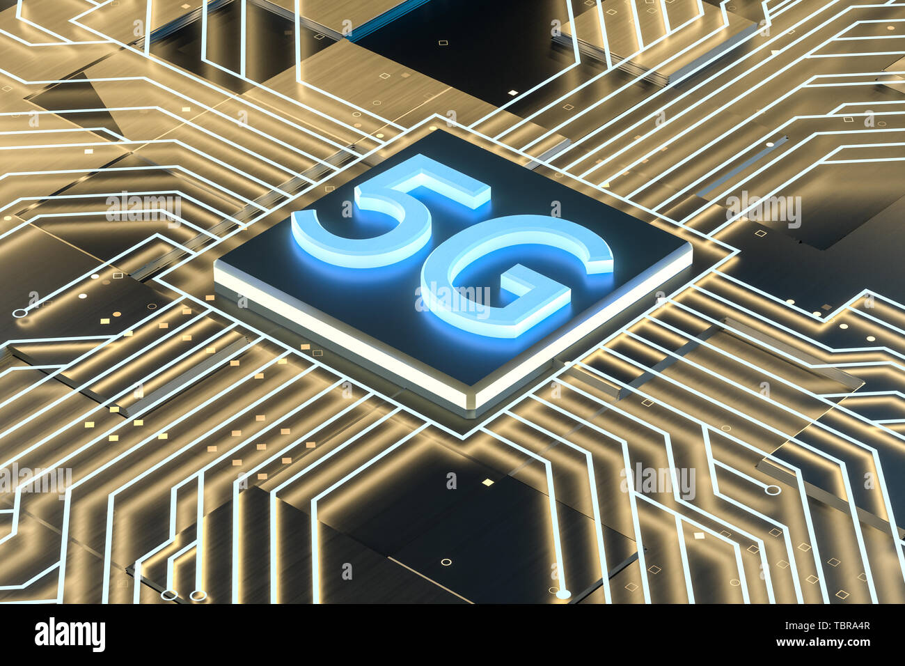 Three-dimensional rendering, 5G chip circuit, technology background ...